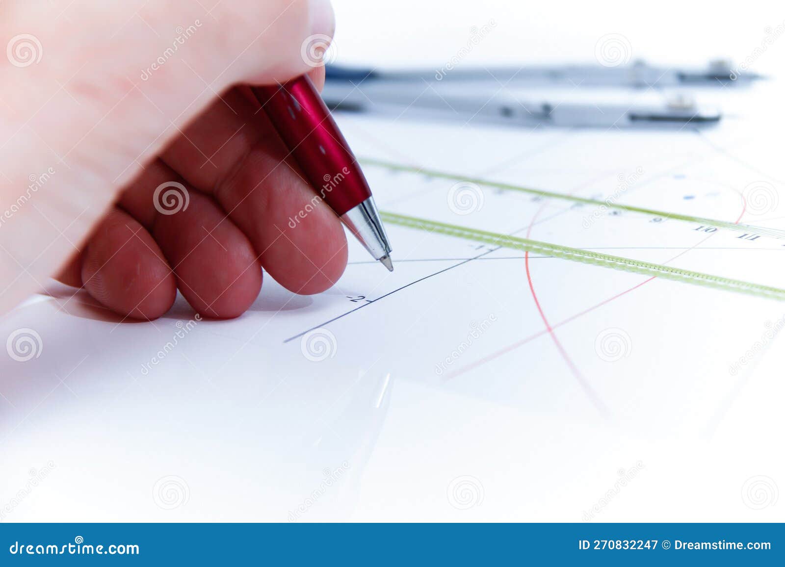 Professional Architect Working at His Desk, Measuring and Estimating ...