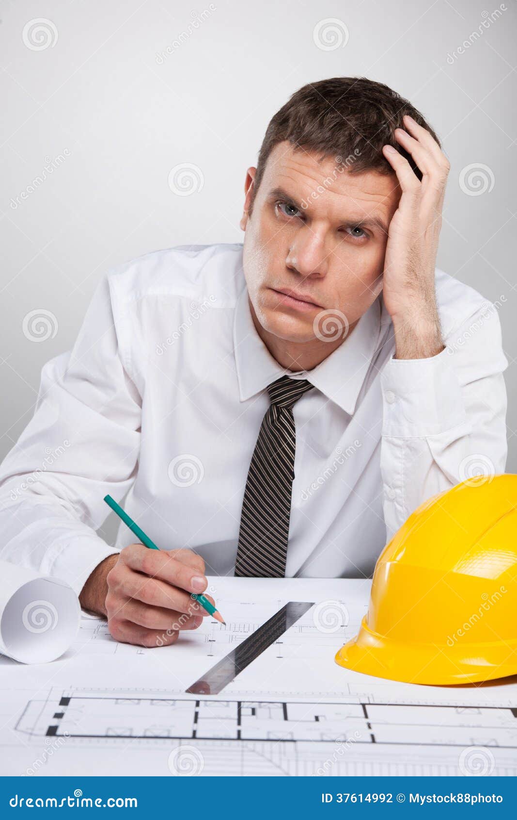 Professional Architect Working with Plan and Thinking. Stock Photo ...