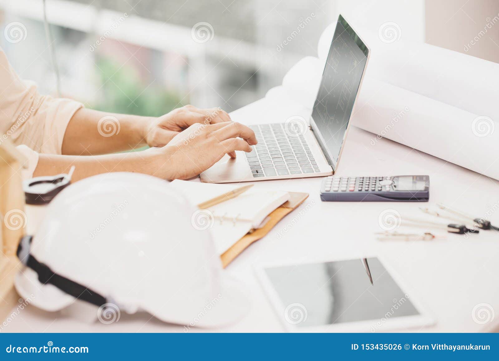 Professional Architecture Engineer Home Designer Working with Laptop ...