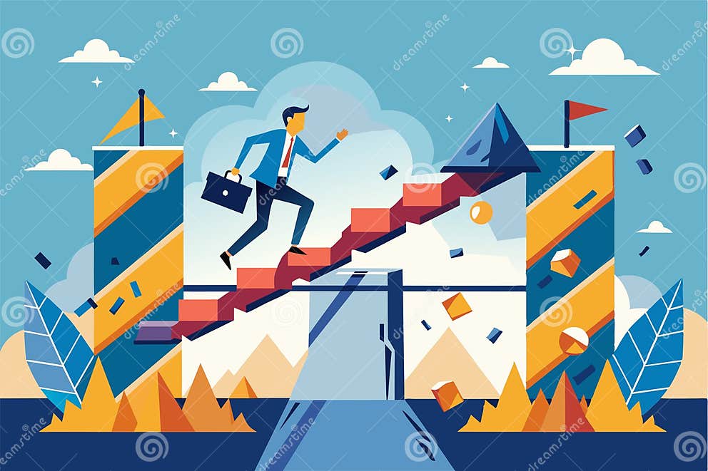 A Professional Ascends Vibrant Steps, Determined To Overcome Obstacles ...