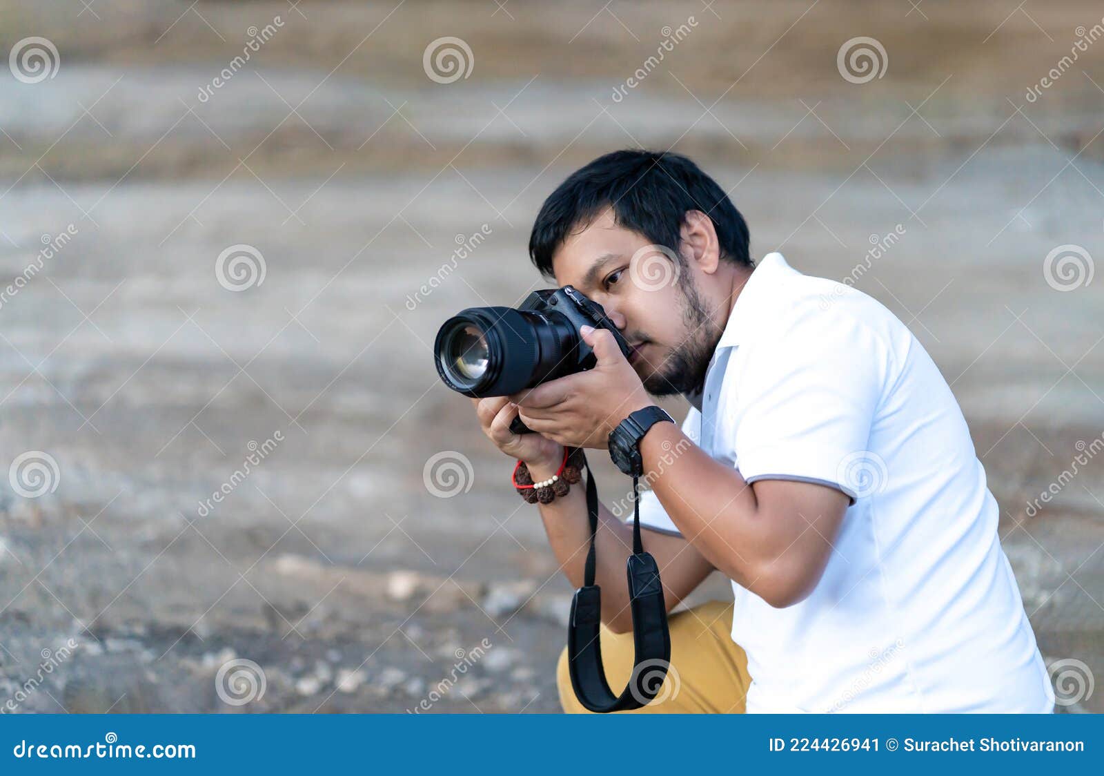 Professional Asian Beard - Mustache Camera Man Posture and Focus in ...