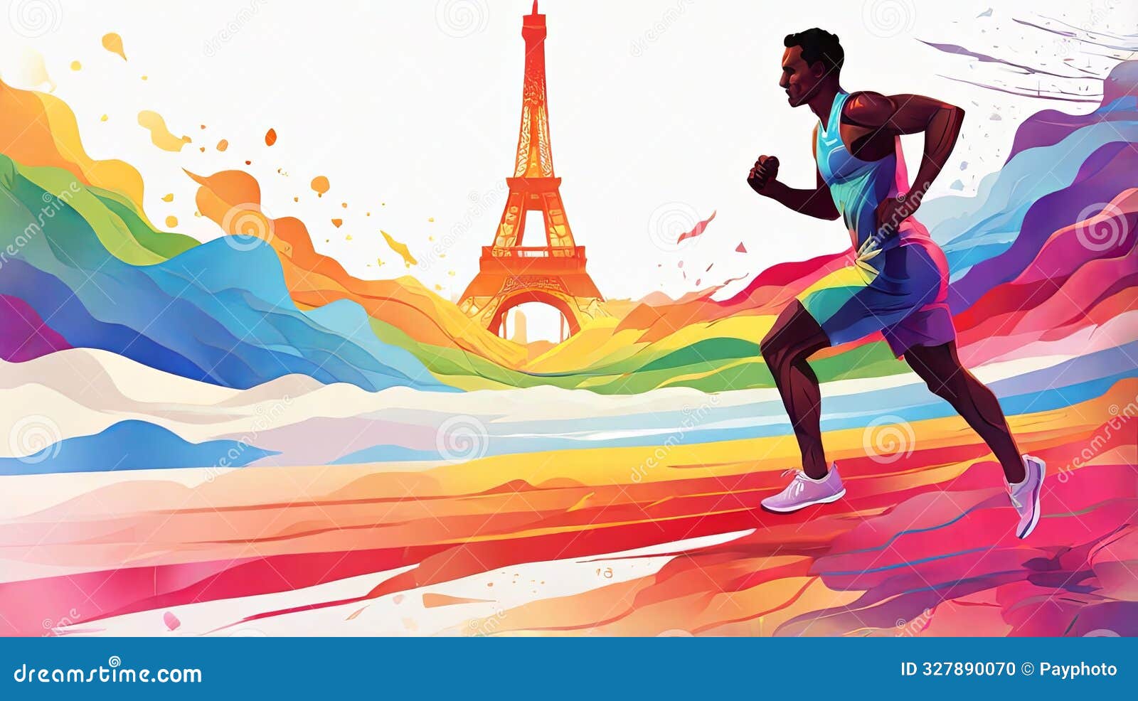 Professional Athlete Running Against Eiffel Tower Backdrop Stock ...