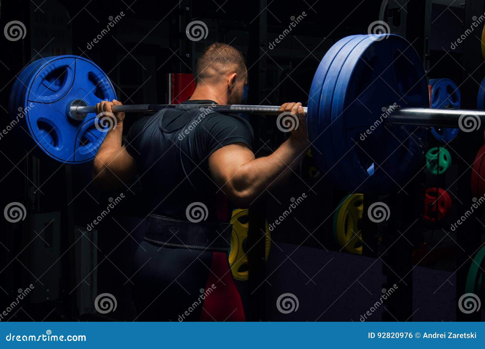 Professional Athlete Stands with a Barbell on His Shoulders Stock Photo ...