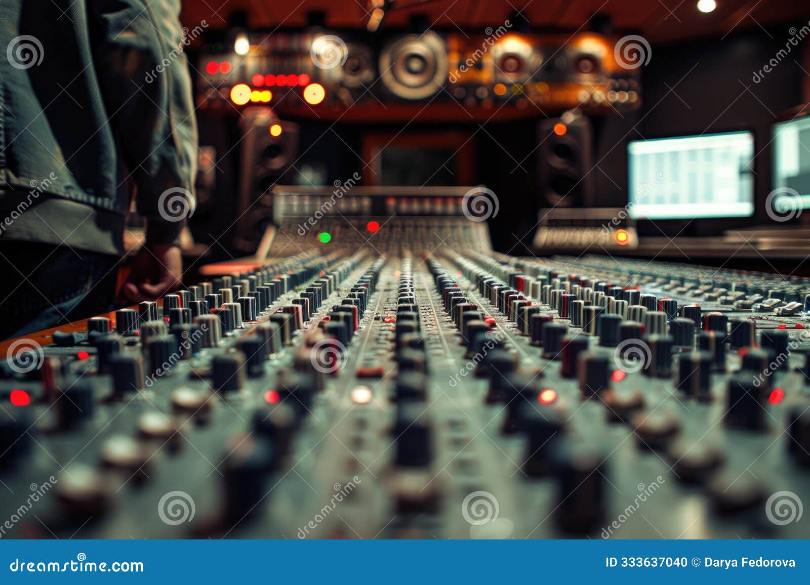 Professional Audio Engineer Adjusting Soundboard in Modern Recording ...