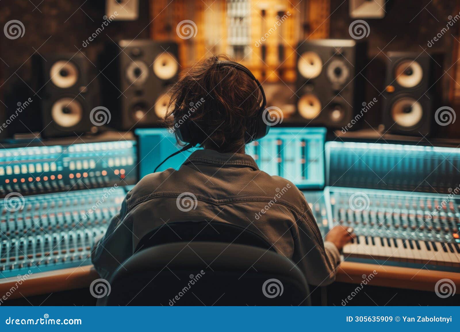 Professional Audio Engineer at Work in a Recording Studio Control Room ...