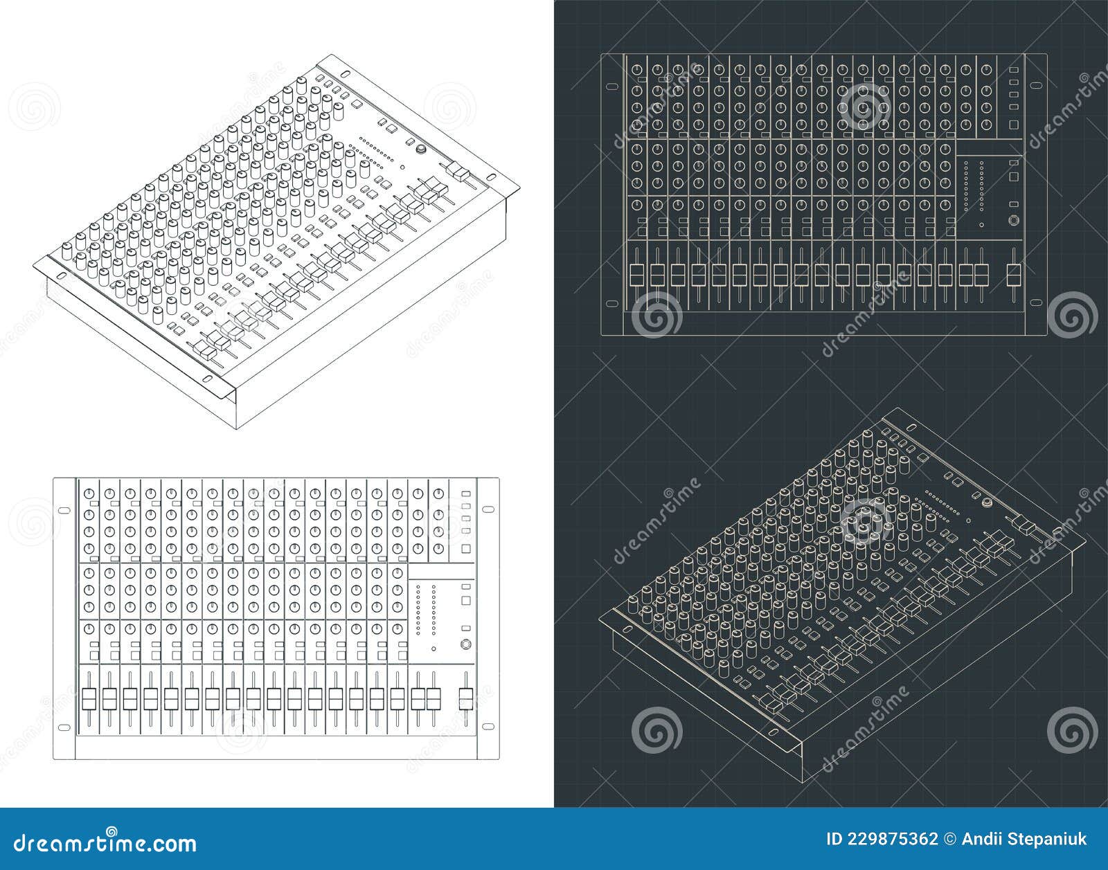 Professional Audio Mixer Blueprints Stock Vector - Illustration of ...