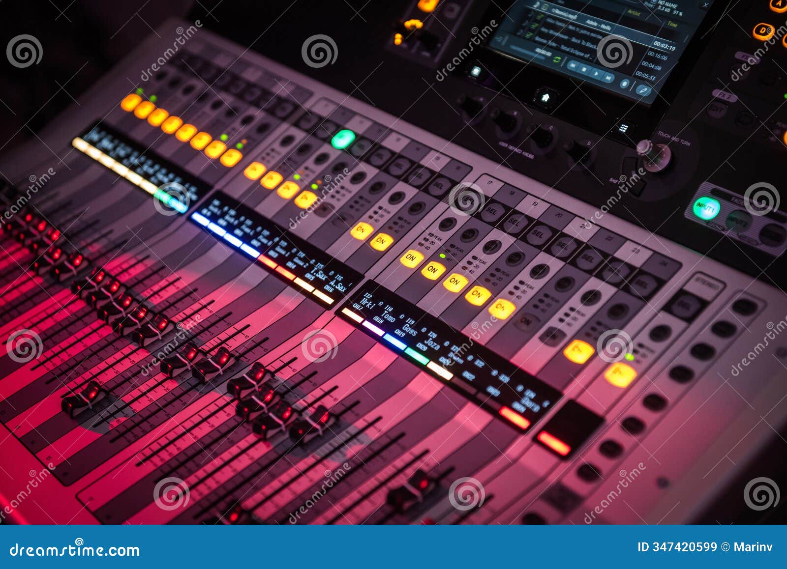 Professional Audio Mixer with Illuminated Controls in Studio Stock ...