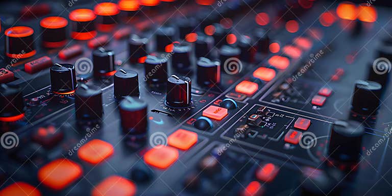Close-up of a Professional Audio Mixer with Glowing Controls Stock ...