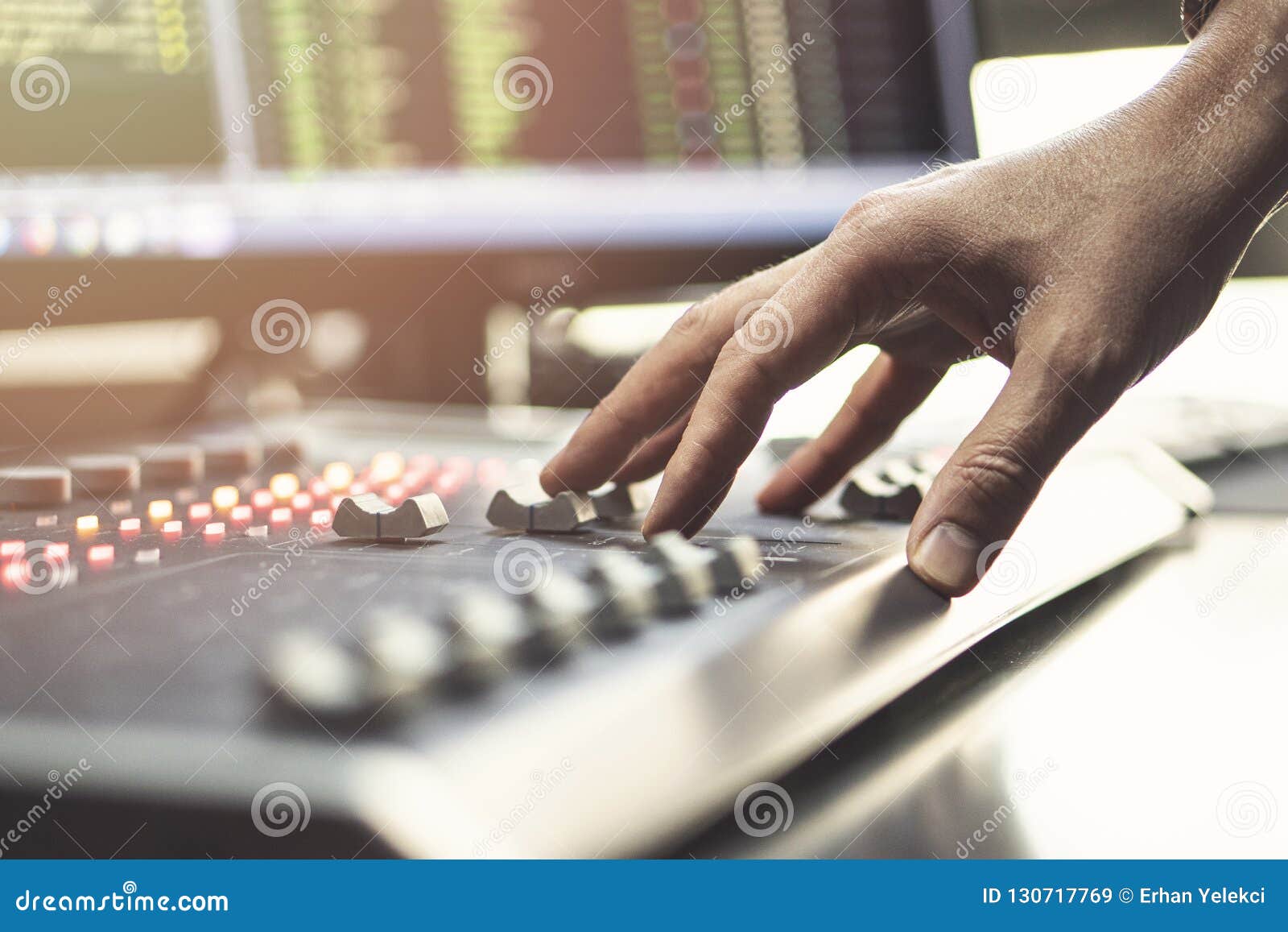 Professional Audio Mixing Console with Faders and Adjusting Knobs ...