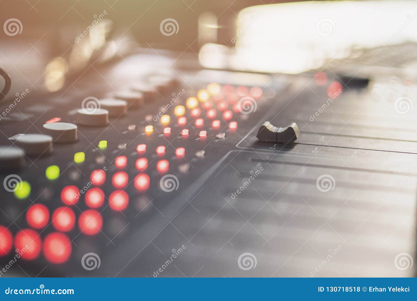 Professional Audio Mixing Console with Faders and Adjusting Knobs ...