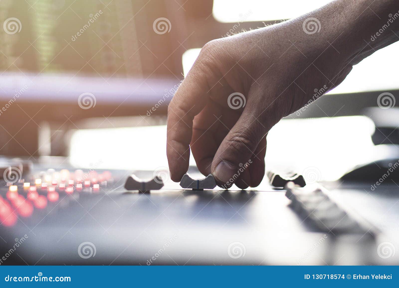 Professional Audio Mixing Console with Faders and Adjusting Knobs ...