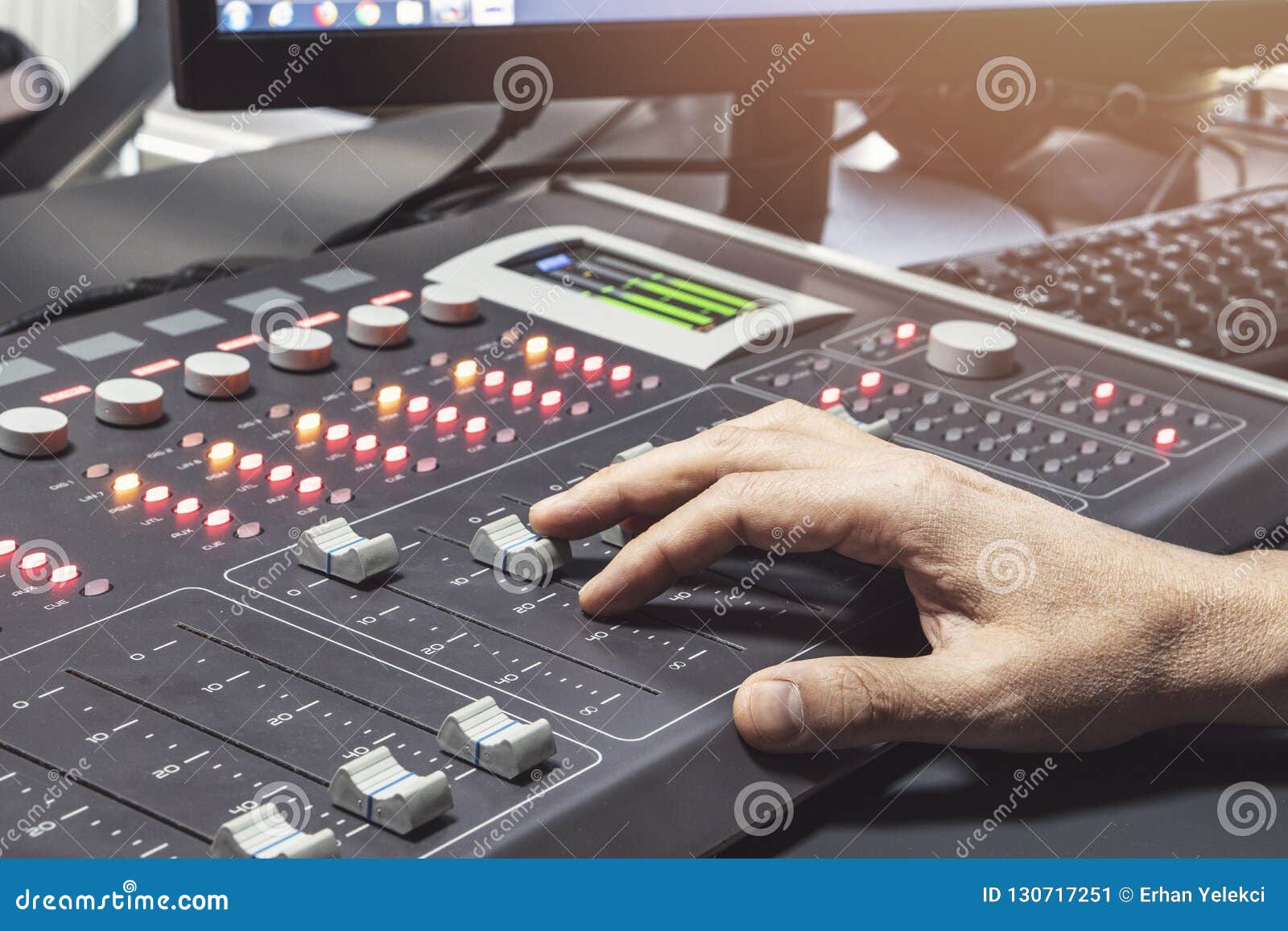 Professional Audio Mixing Console with Faders and Adjusting Knobs ...