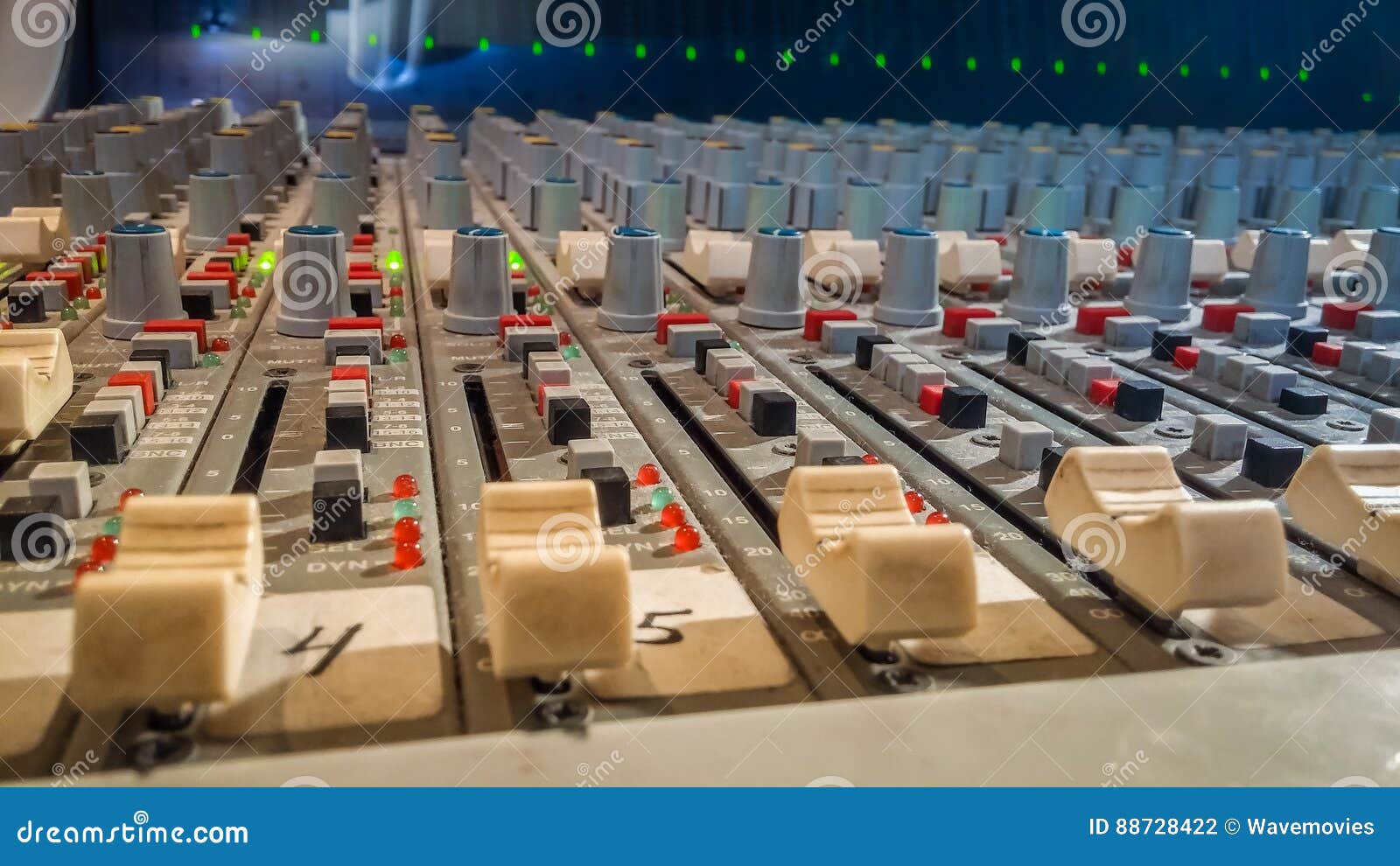 Professional Audio Mixing Console with Faders in Recording Studio Stock ...
