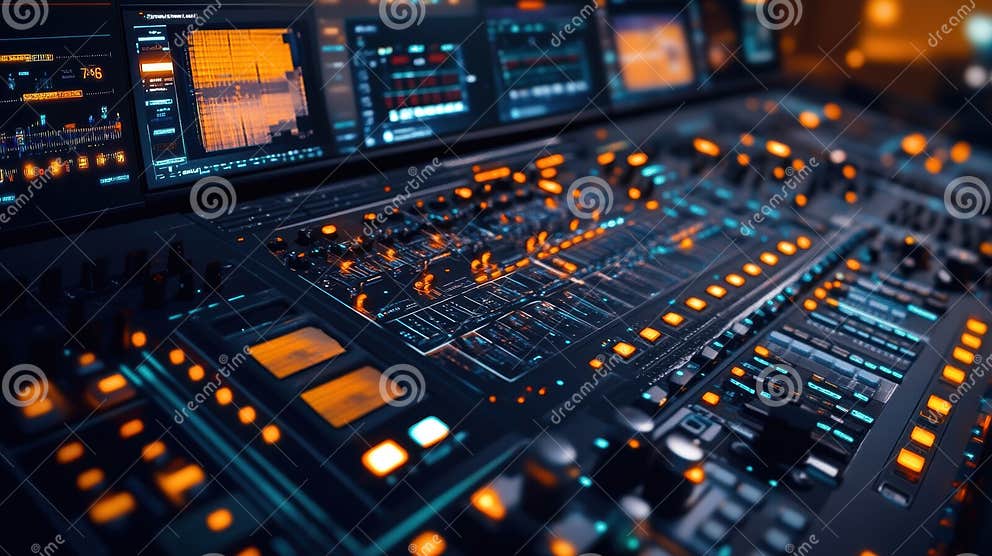 Professional Audio Mixing Console with Illuminated Buttons and Digital ...