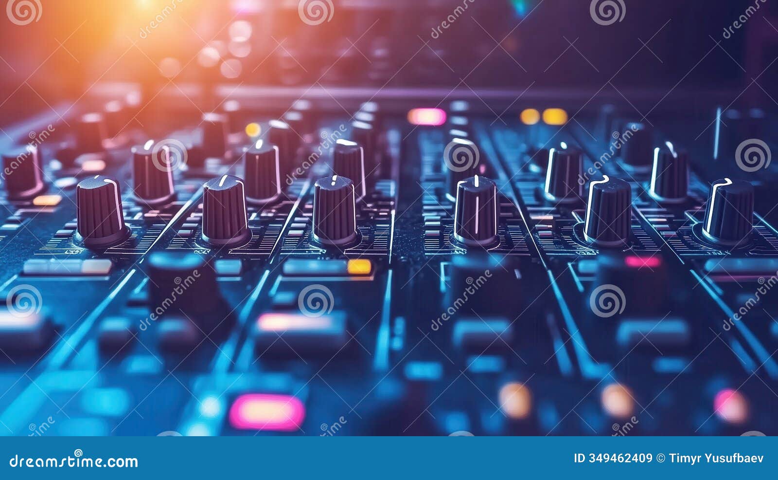 Professional Audio Mixing Console Showing Faders and Knobs in a ...