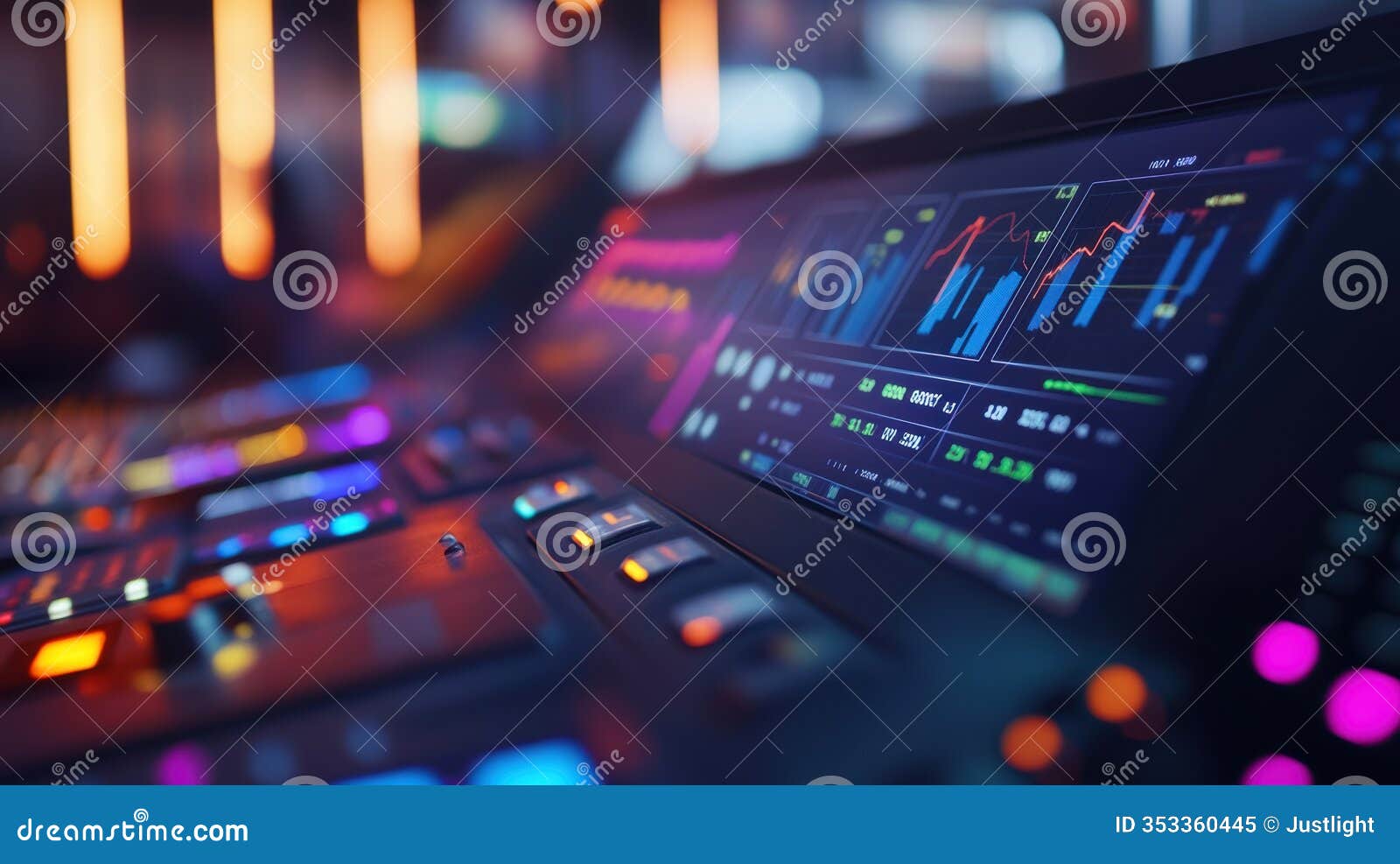 Professional Audio Mixing Console Showing Real Time Charts and Data ...