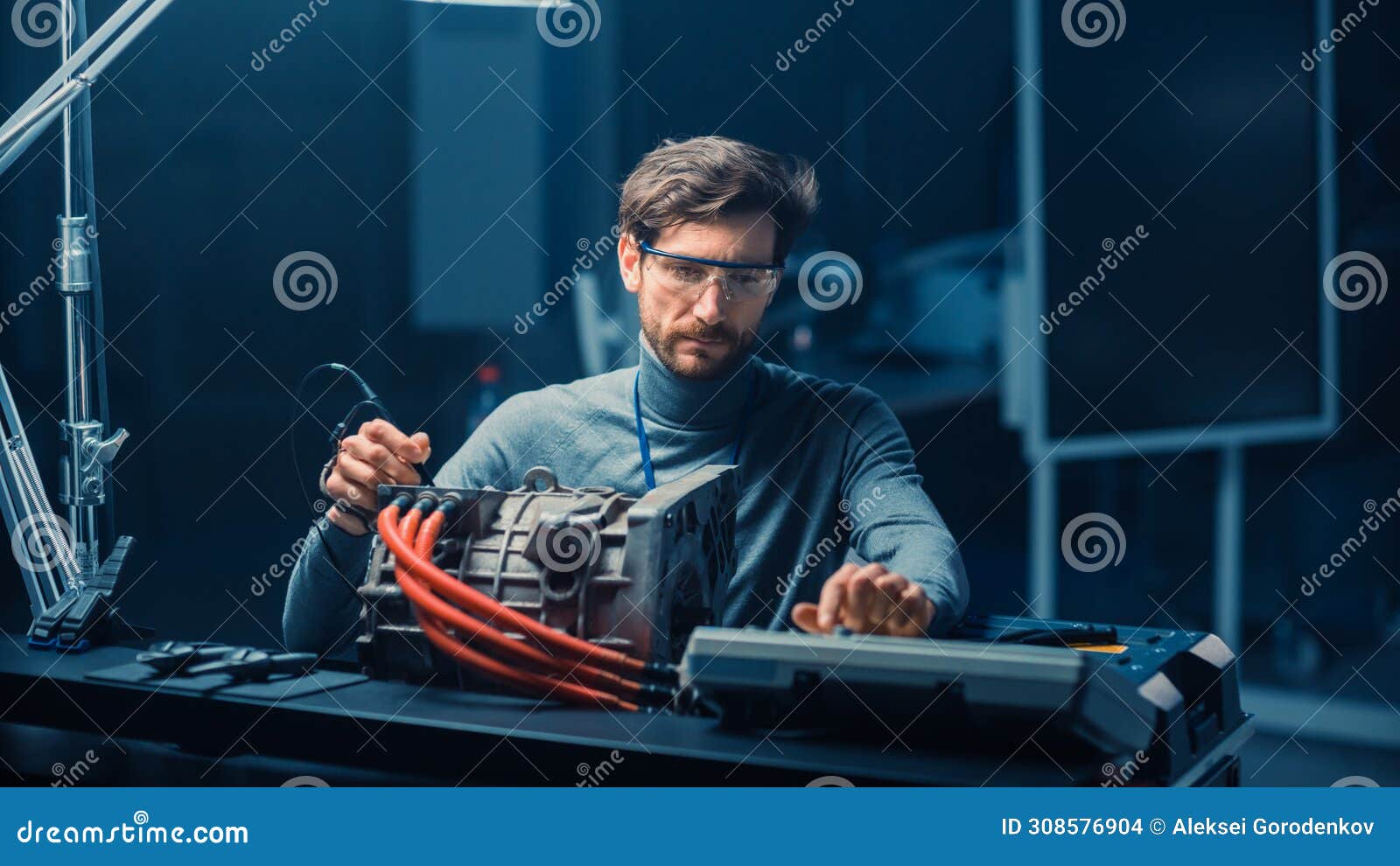 Professional Automotive Engineer in Glasses with a Computer and ...