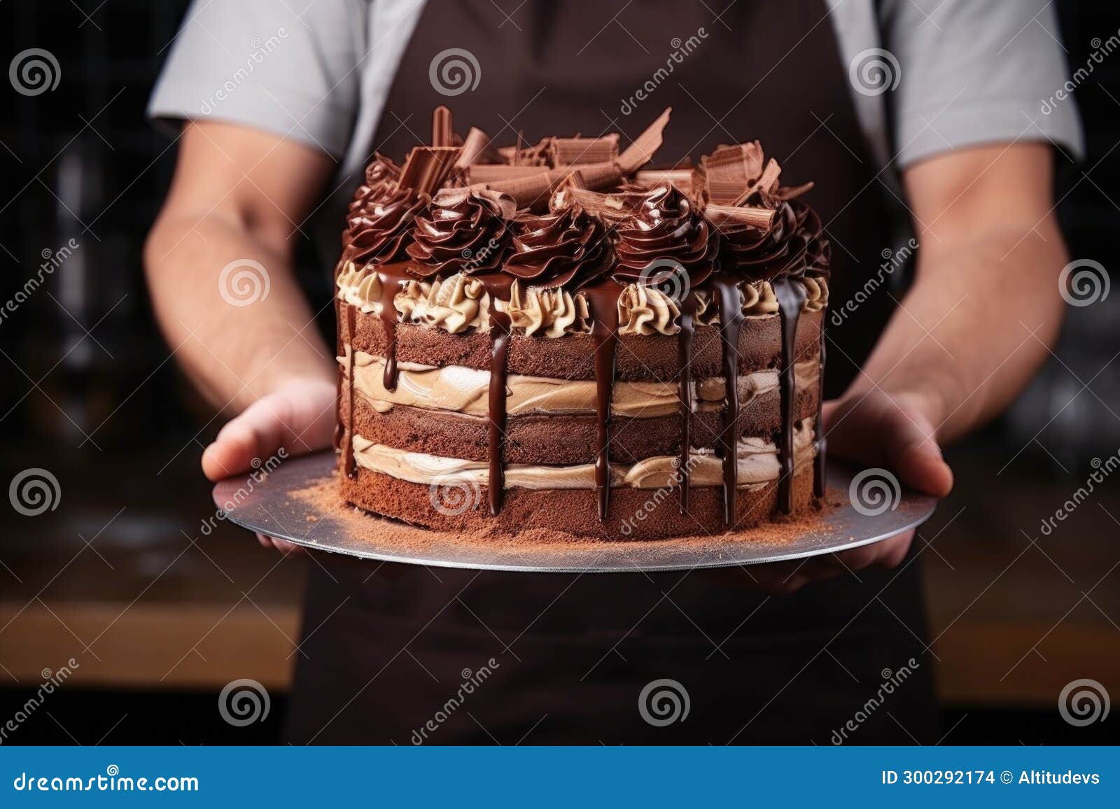 Professional Baker Presenting a Beautifully Iced Chocolate Cake Stock ...