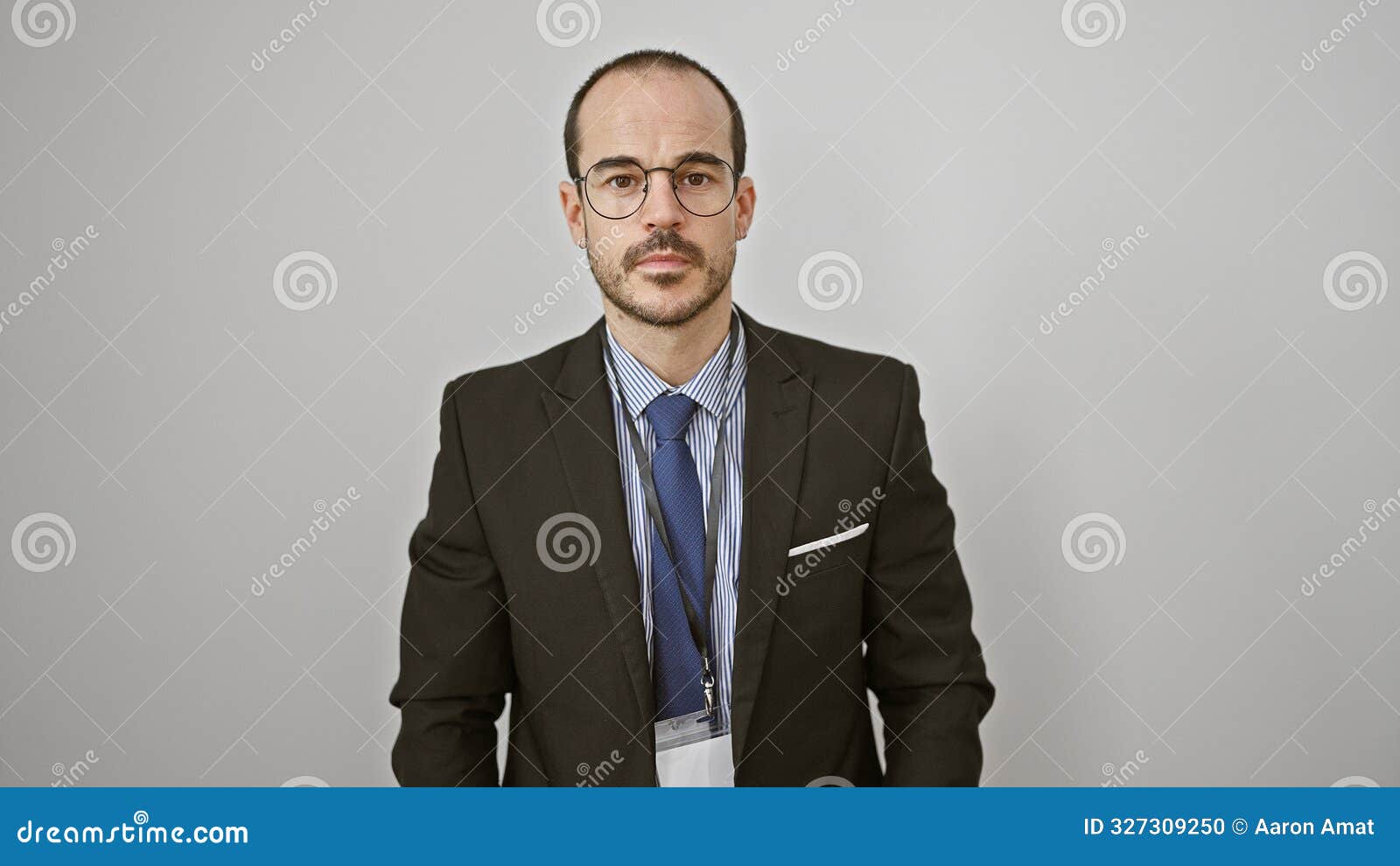 Professional Bald Man with Beard in Suit and Tie Posing Against a White ...