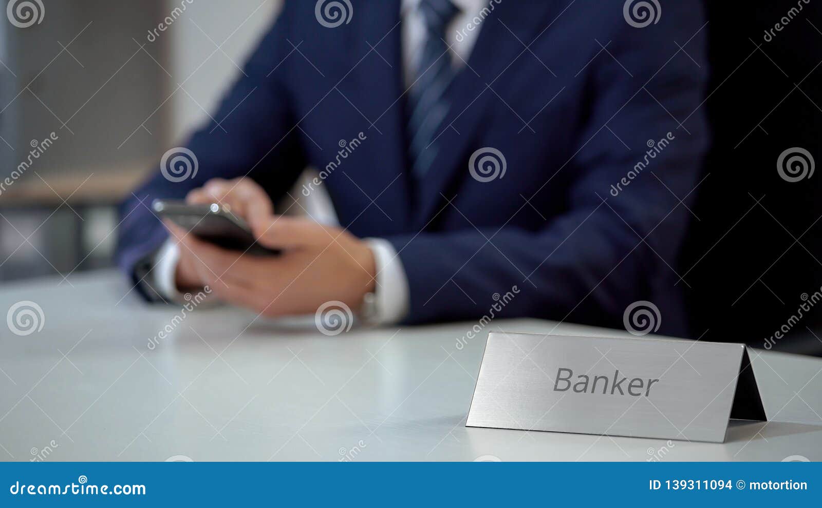 Professional Banker Using Smartphone in Office, Reading Important E ...
