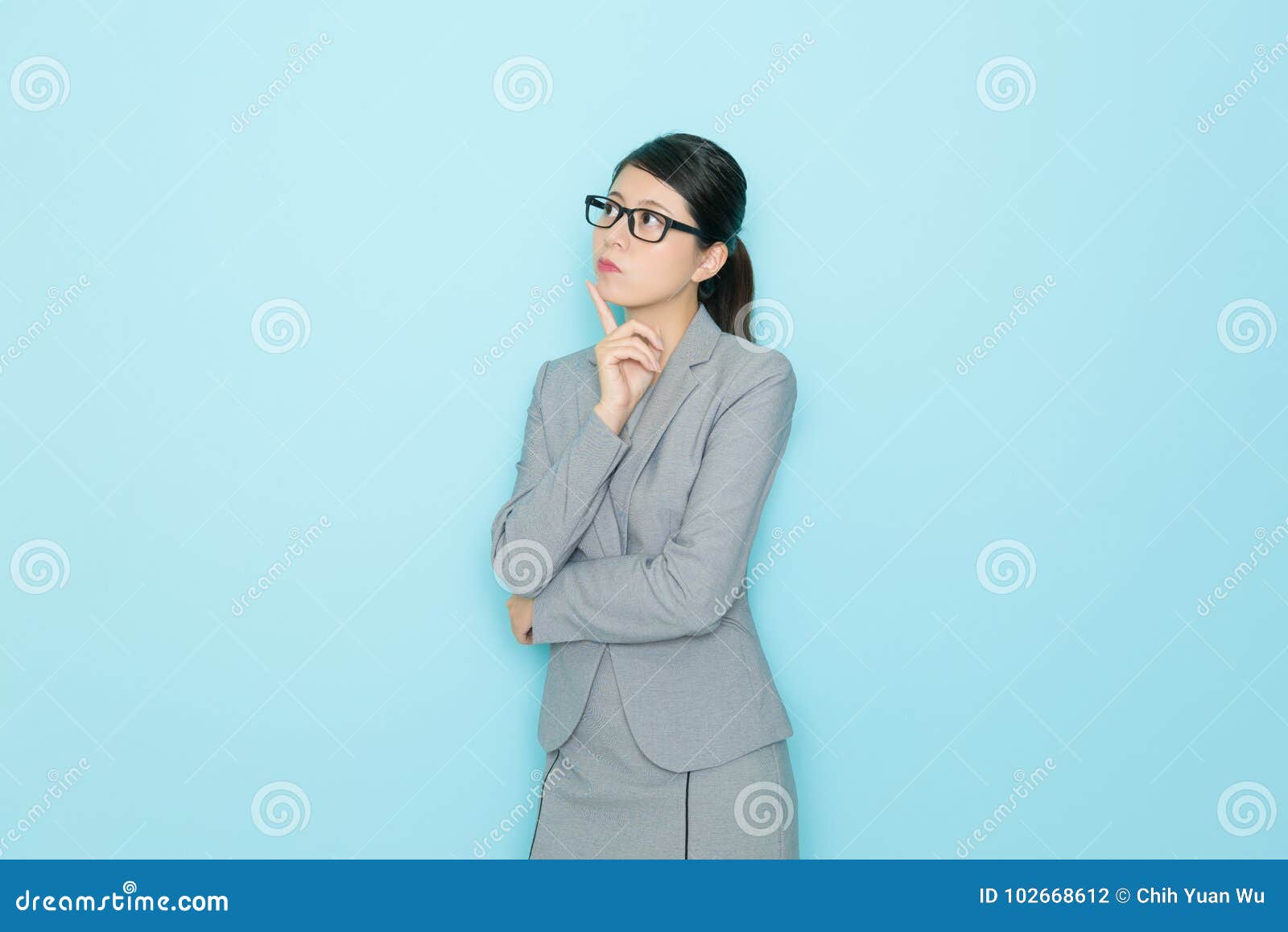Professional Banker Woman in Blue Background Stock Photo - Image of ...