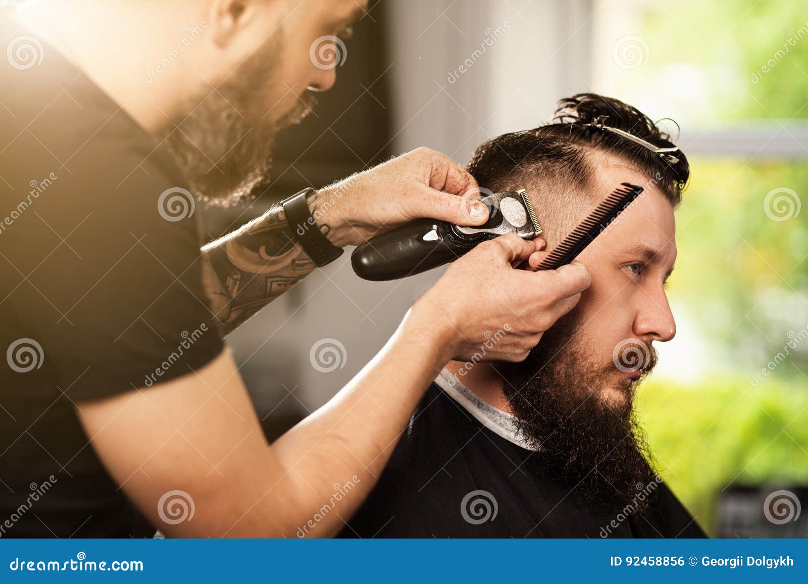 Professional Barber Doing a Haircut Stock Photo - Image of person, long ...