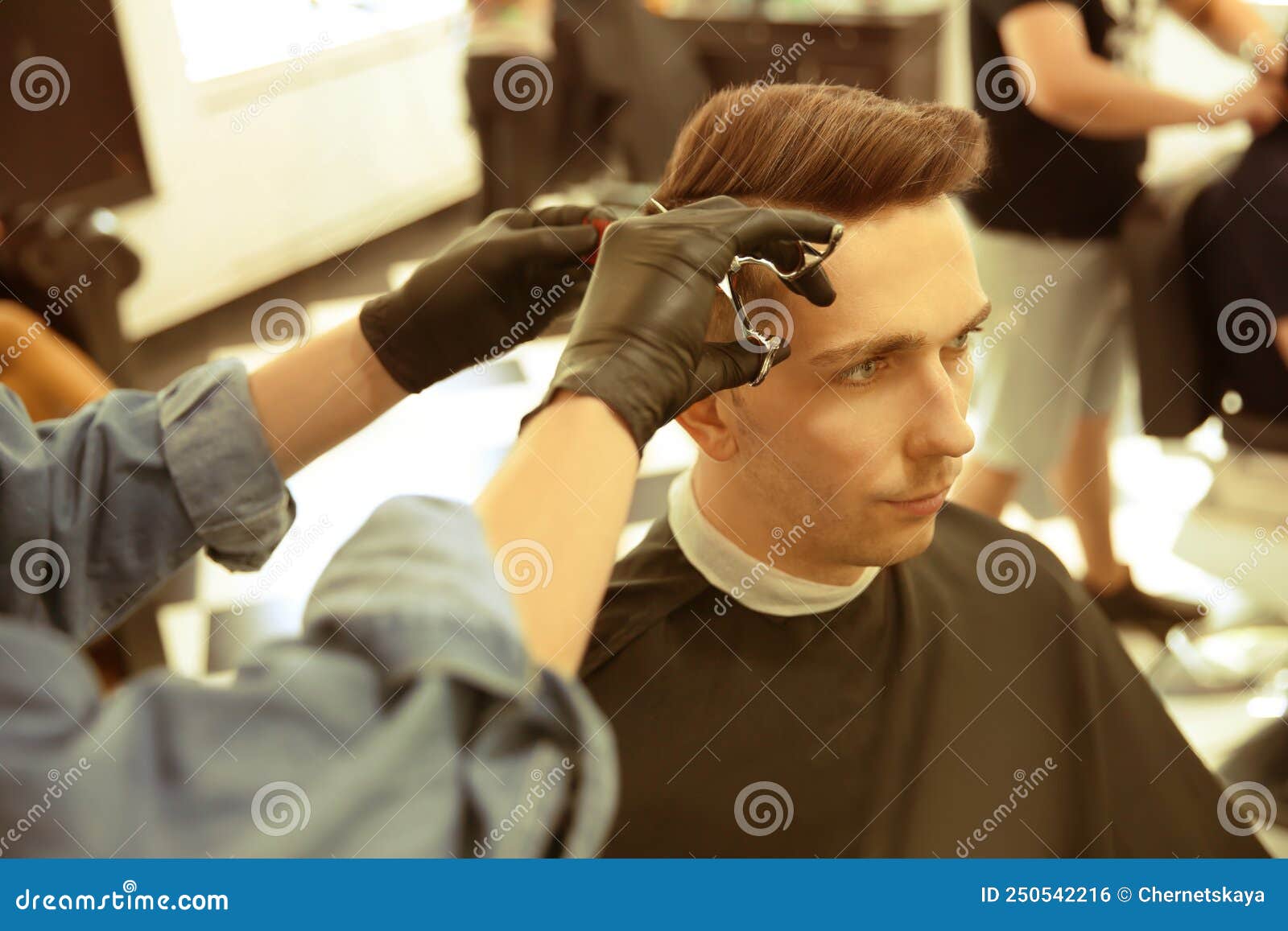 Professional Barber Working with Client in Hairdressing Salon Stock ...