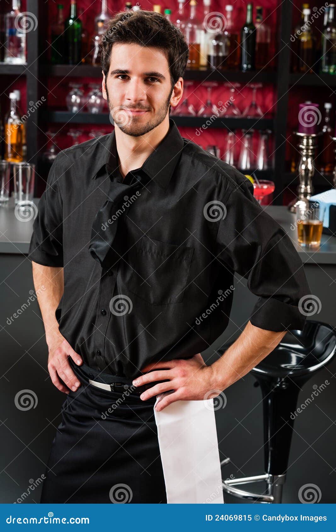 Professional Barman in Black Standing Bar Stock Image - Image of ...