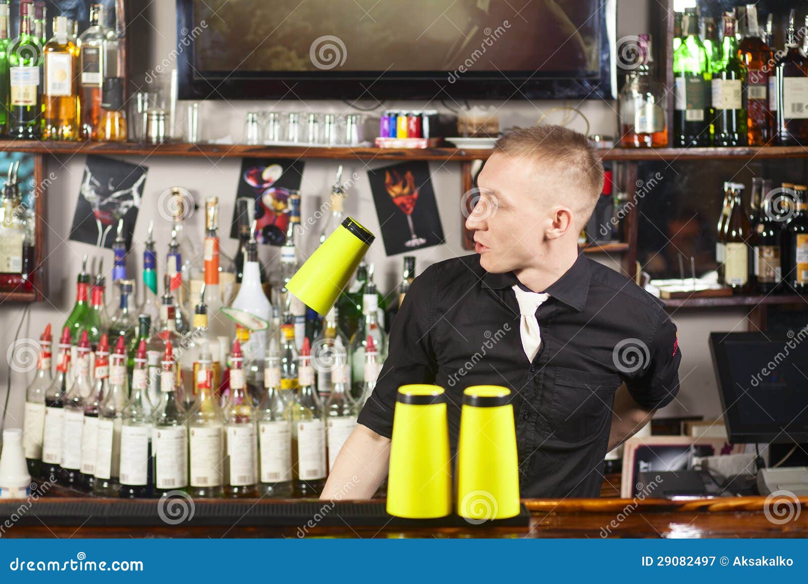 Professional Barmen Making Cocktail Stock Image - Image of juggle ...