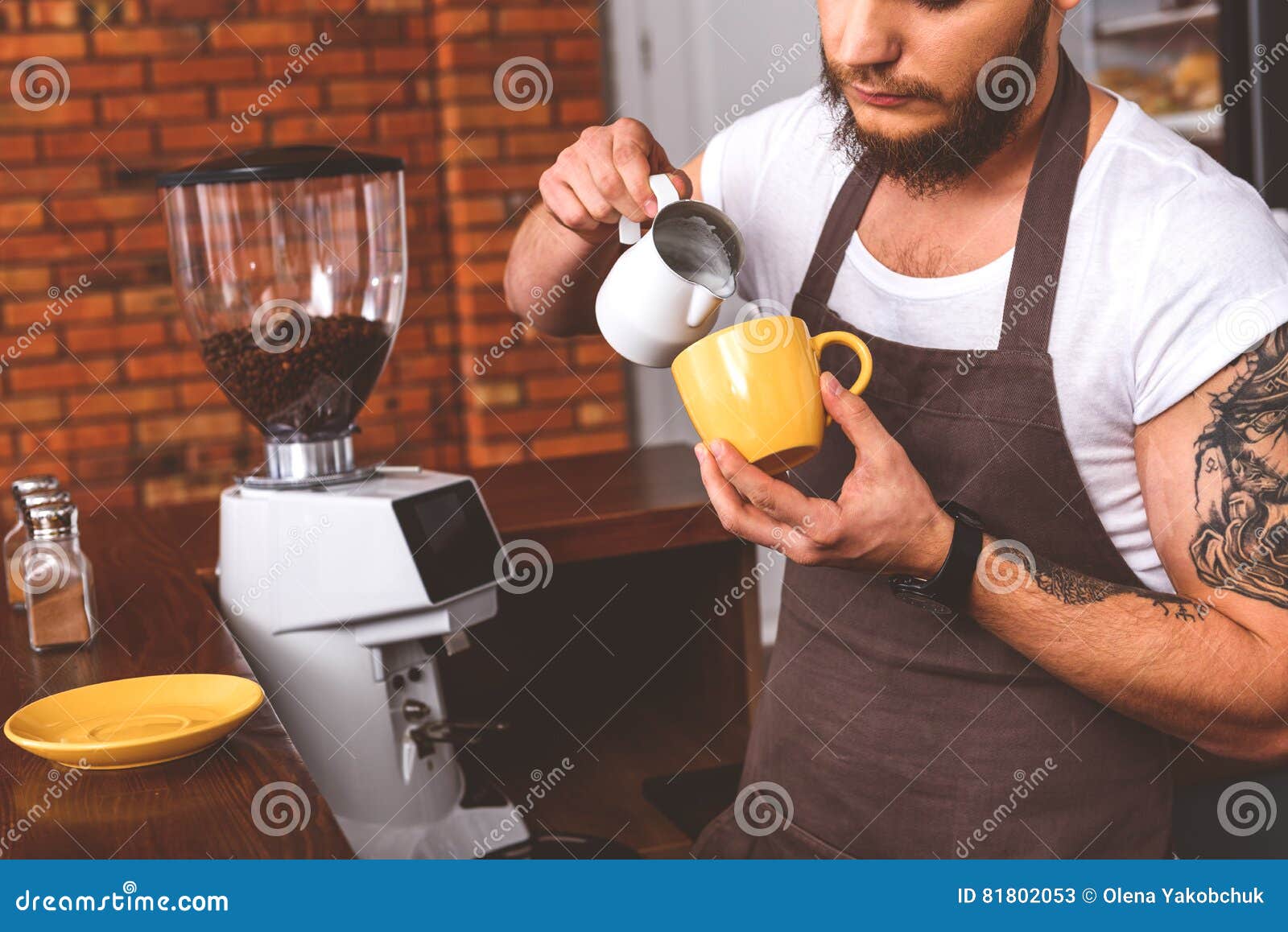 Professional Bartender Working in Coffeehouse Stock Image - Image of ...