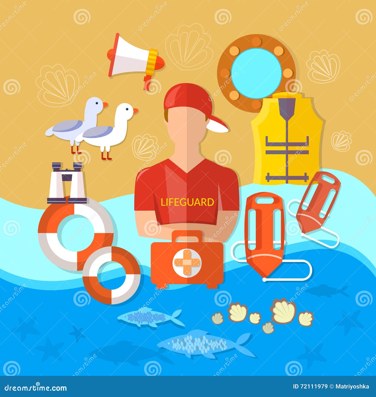 Beach Lifeguard On Duty Retro Summer Sign Cartoon Vector ...