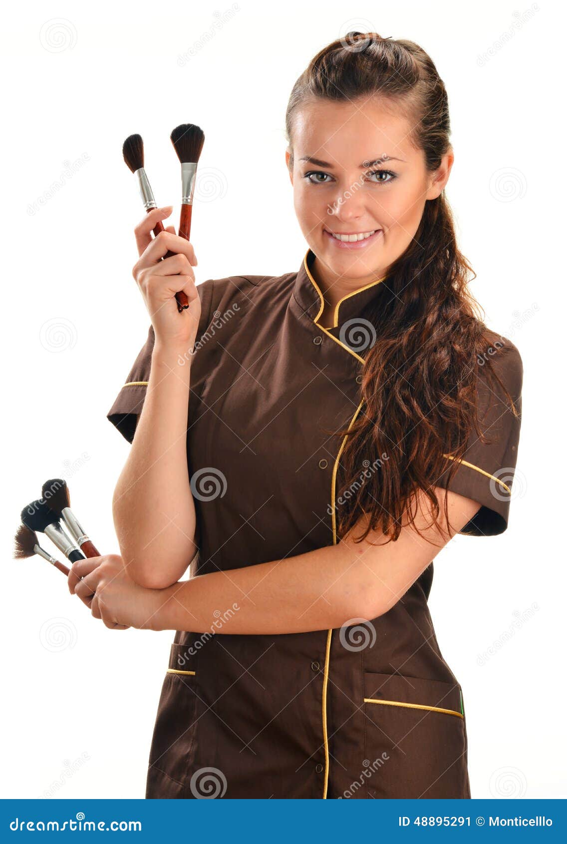 Professional Beautician Holding Brushes Stock Image - Image of smiling ...