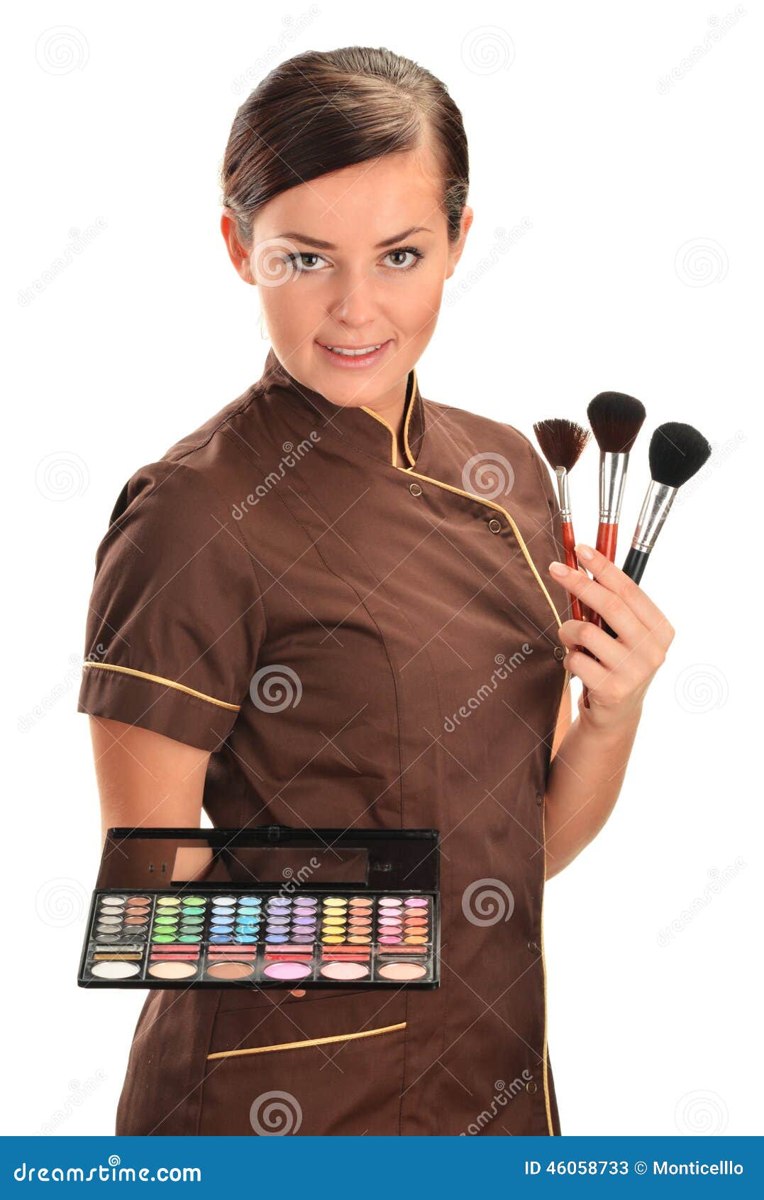 Professional Beautician in Uniform Holding Brushes Stock Image - Image ...