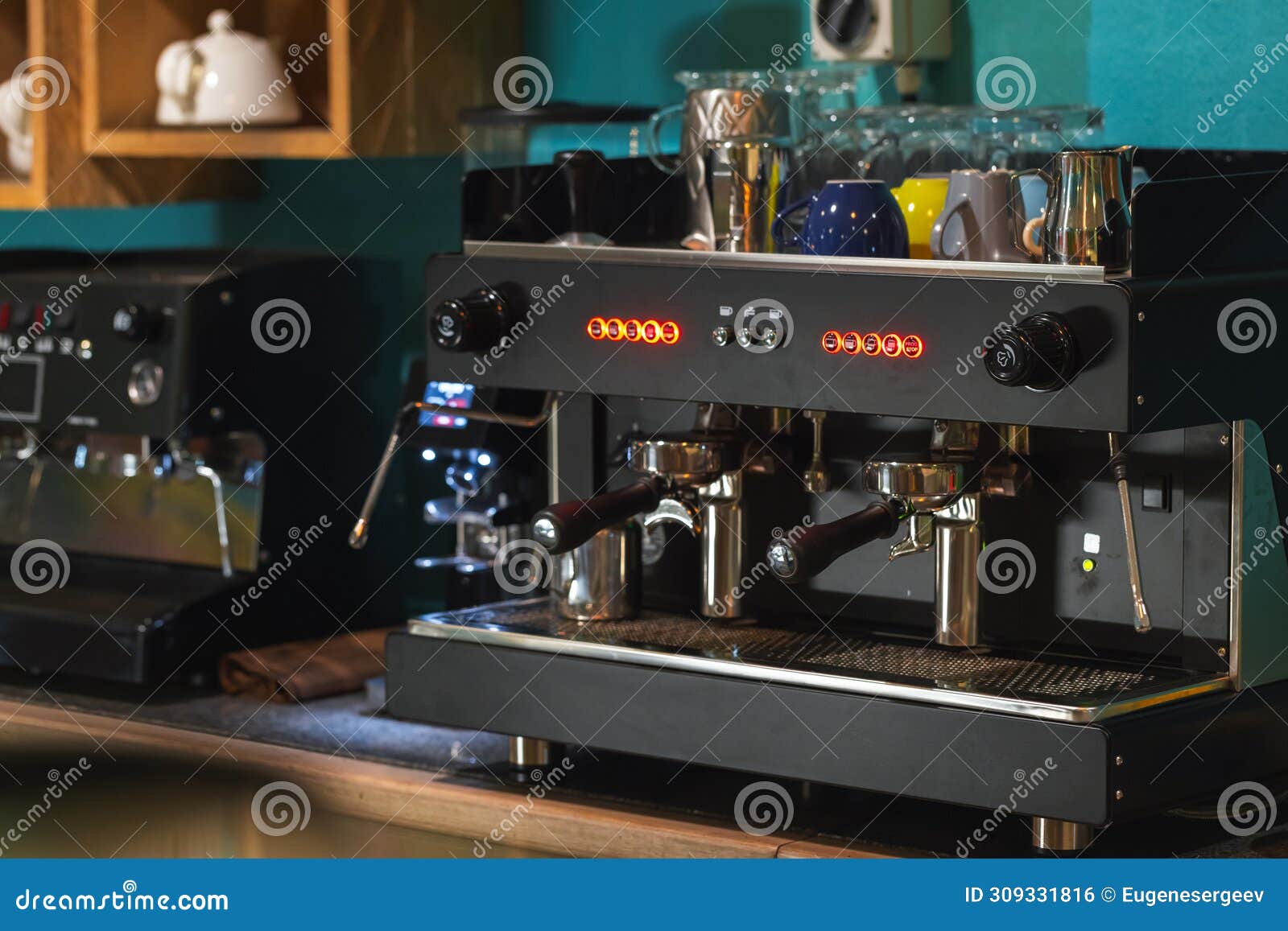 Professional Black Coffee Machine Stands on a Desk Stock Photo - Image ...