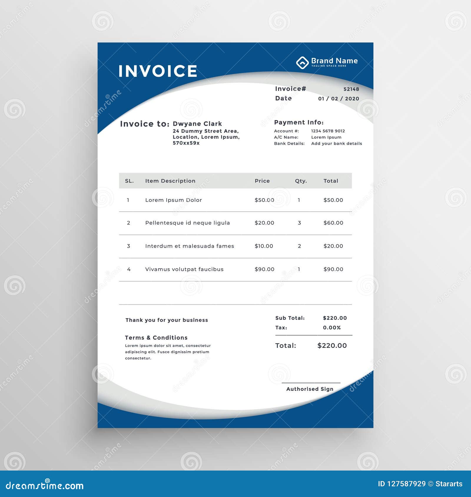 Professional Blue Business Invoice Template Stock Vector - Illustration ...
