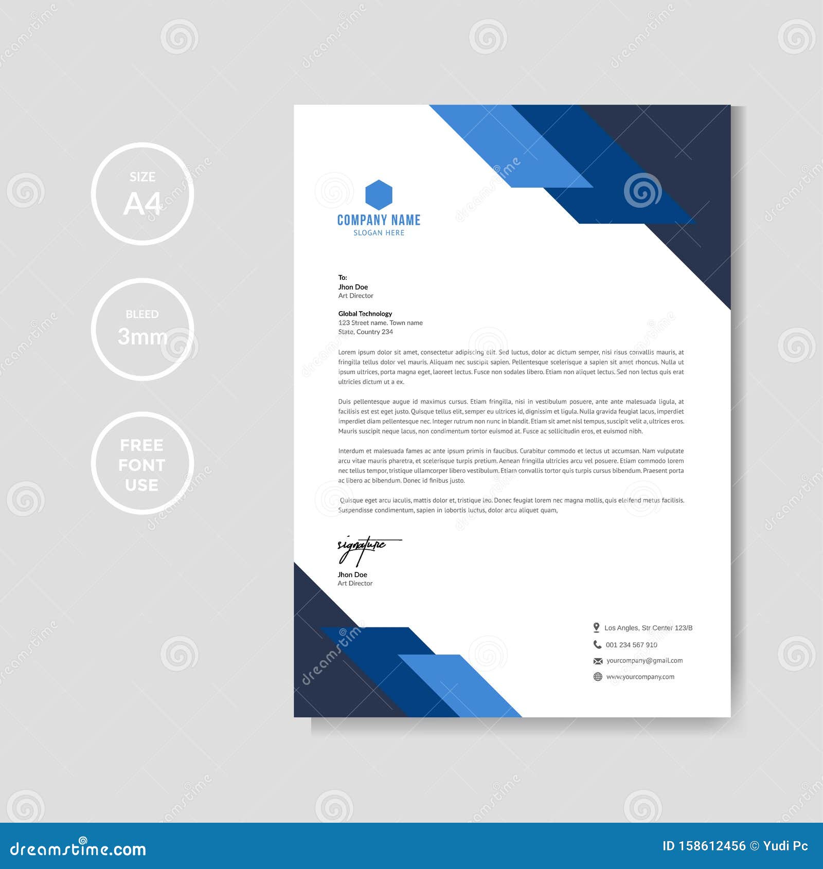 Professional Blue Letterhead Graphic Element Template Stock Vector ...