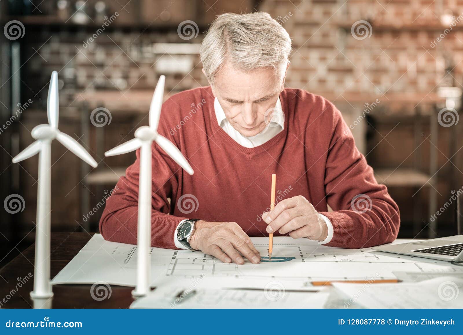 Serious Smart Man Working on a Drawing Stock Photo - Image of ...