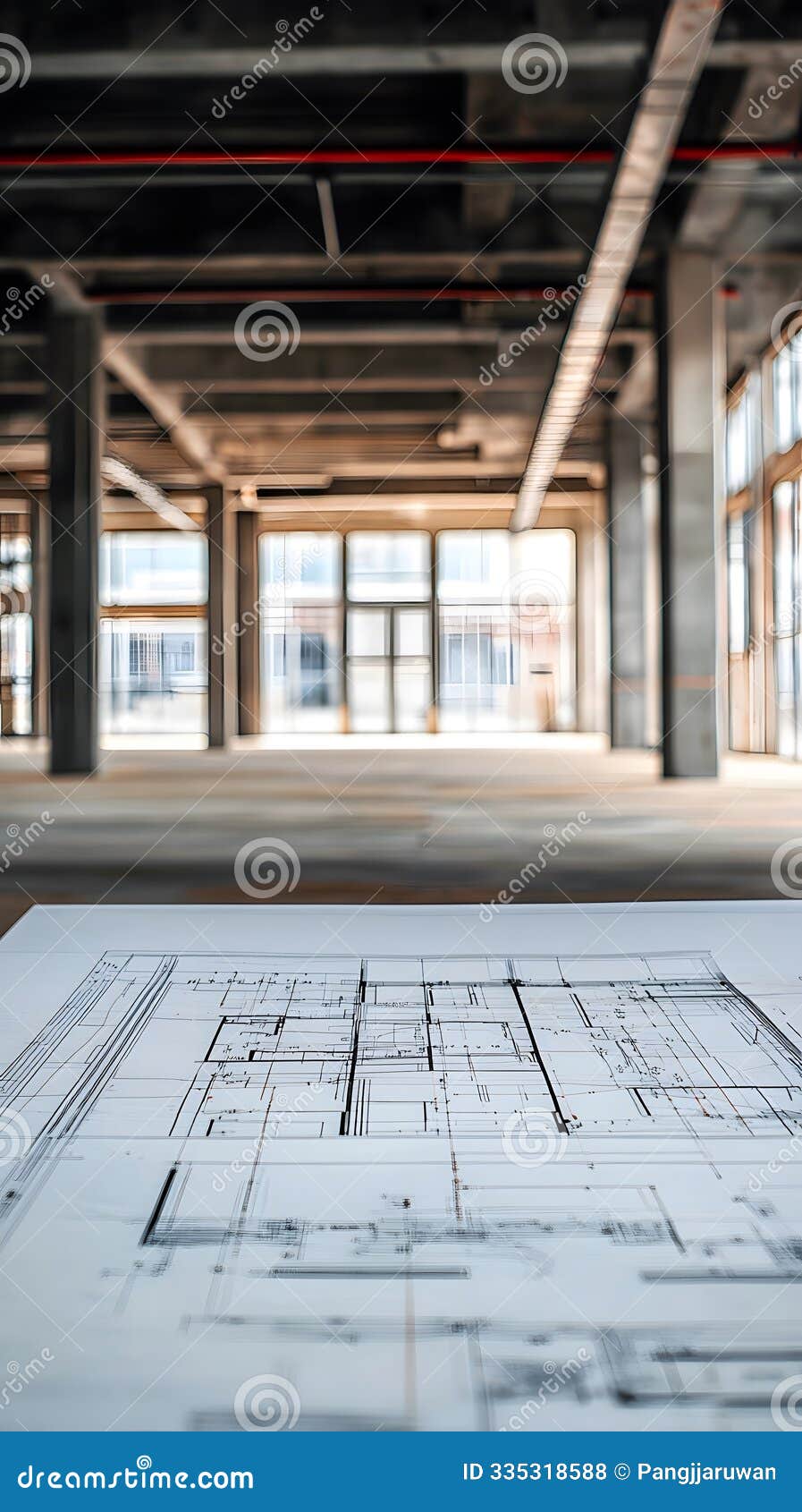 Professional Blueprints in an Empty Office Space, Preparing for the ...