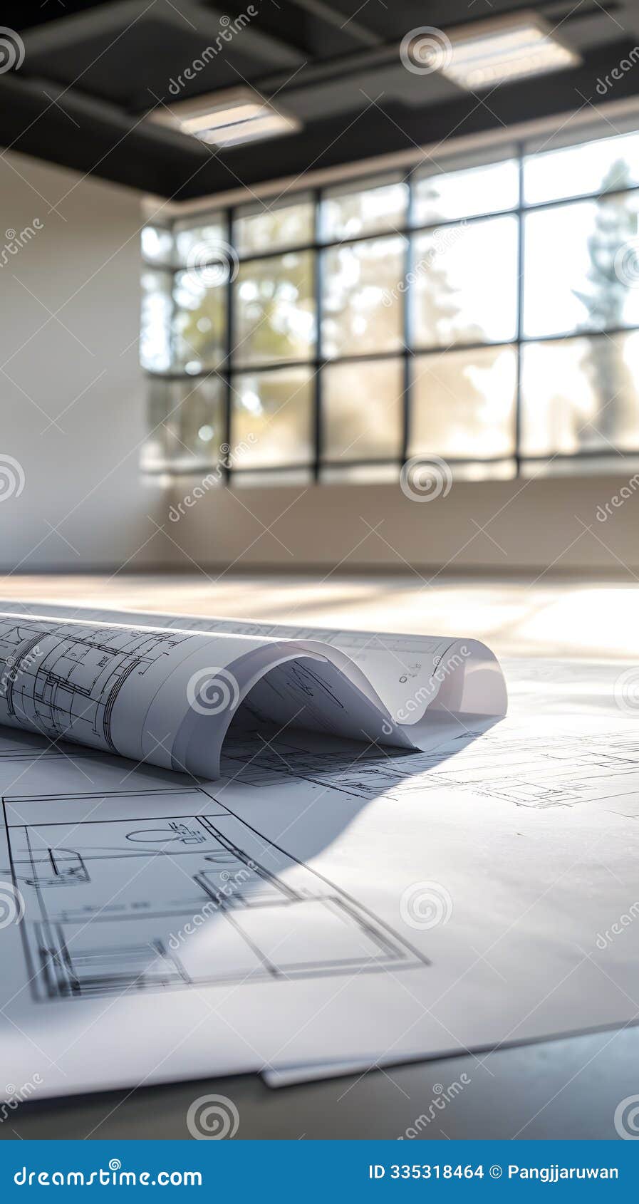 Professional Blueprints in an Empty Office Space, Preparing for the ...
