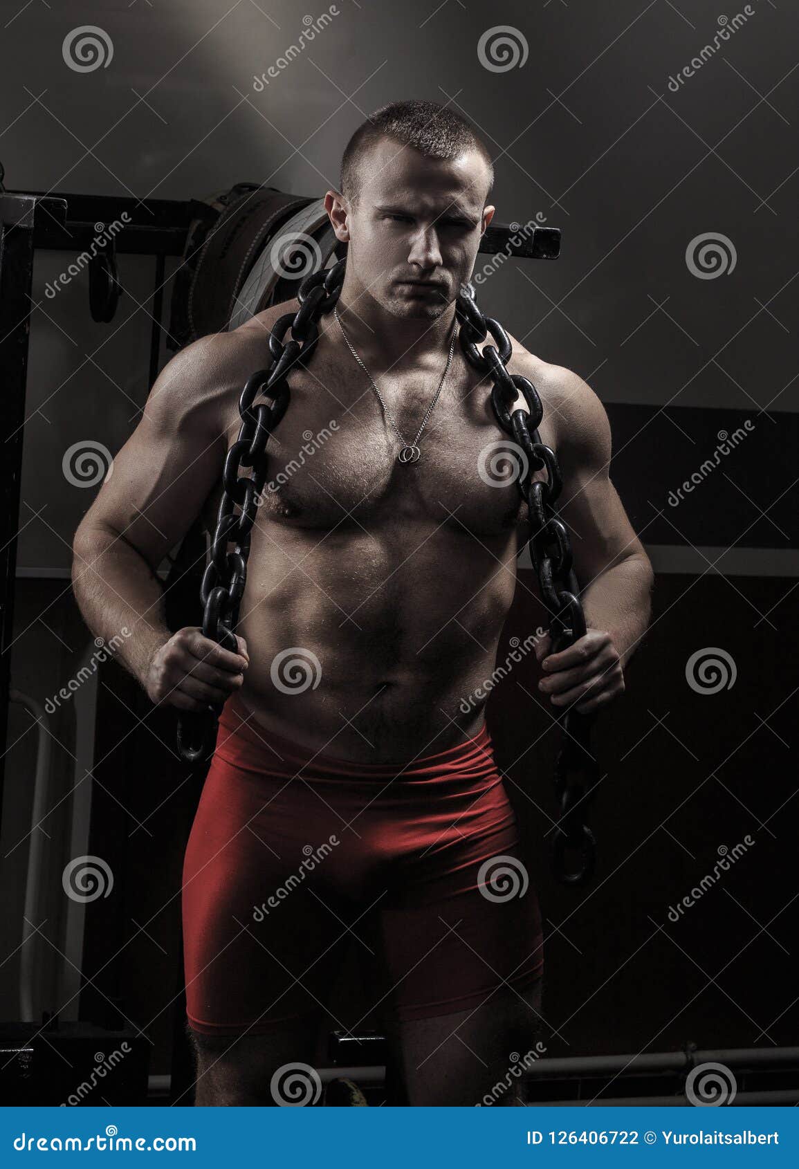 Bodybuilder in the Gym Performs Exercises for Bodybuilding. Stock Photo ...