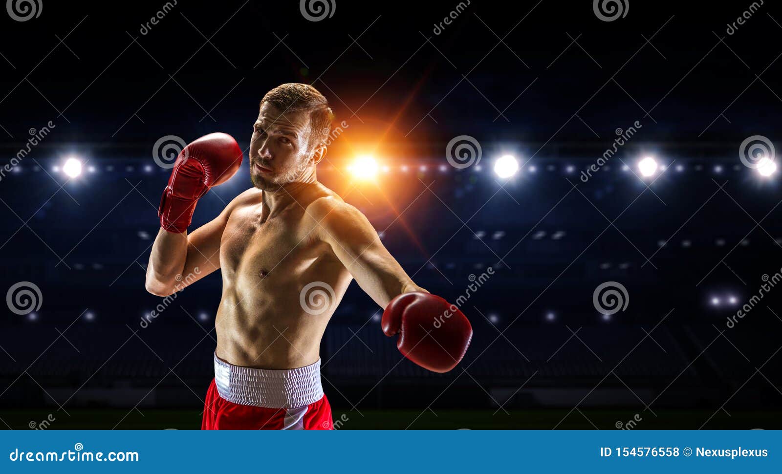 Professional Boxer Punch on Dark Arena Stock Photo - Image of violence ...