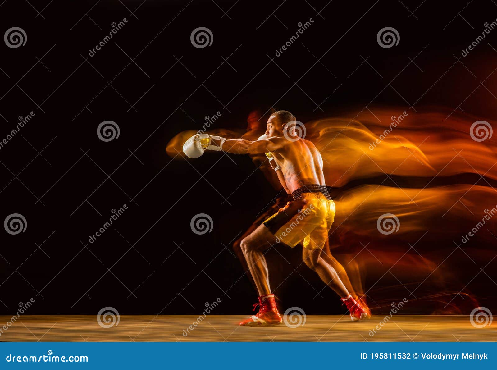 Professional Boxer Training Isolated on Black Studio Background in ...