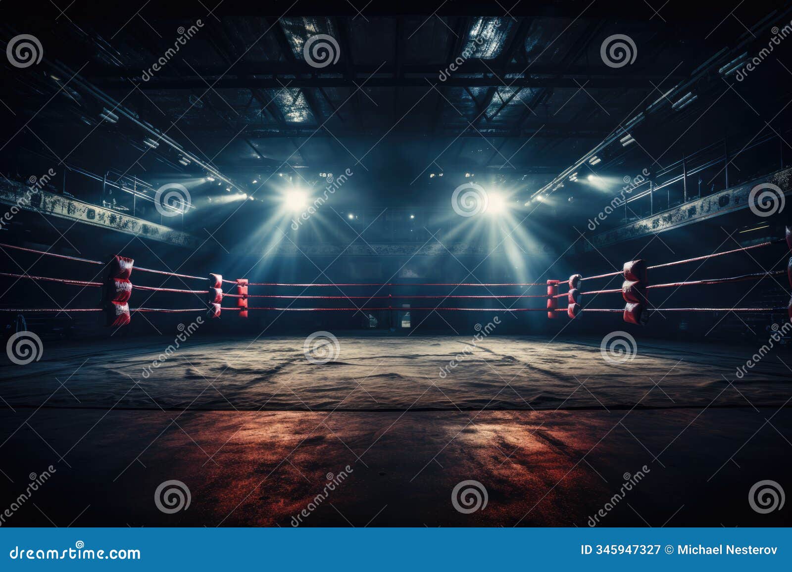 Professional Boxing Ring in the Spotlight Stock Image - Image of square ...
