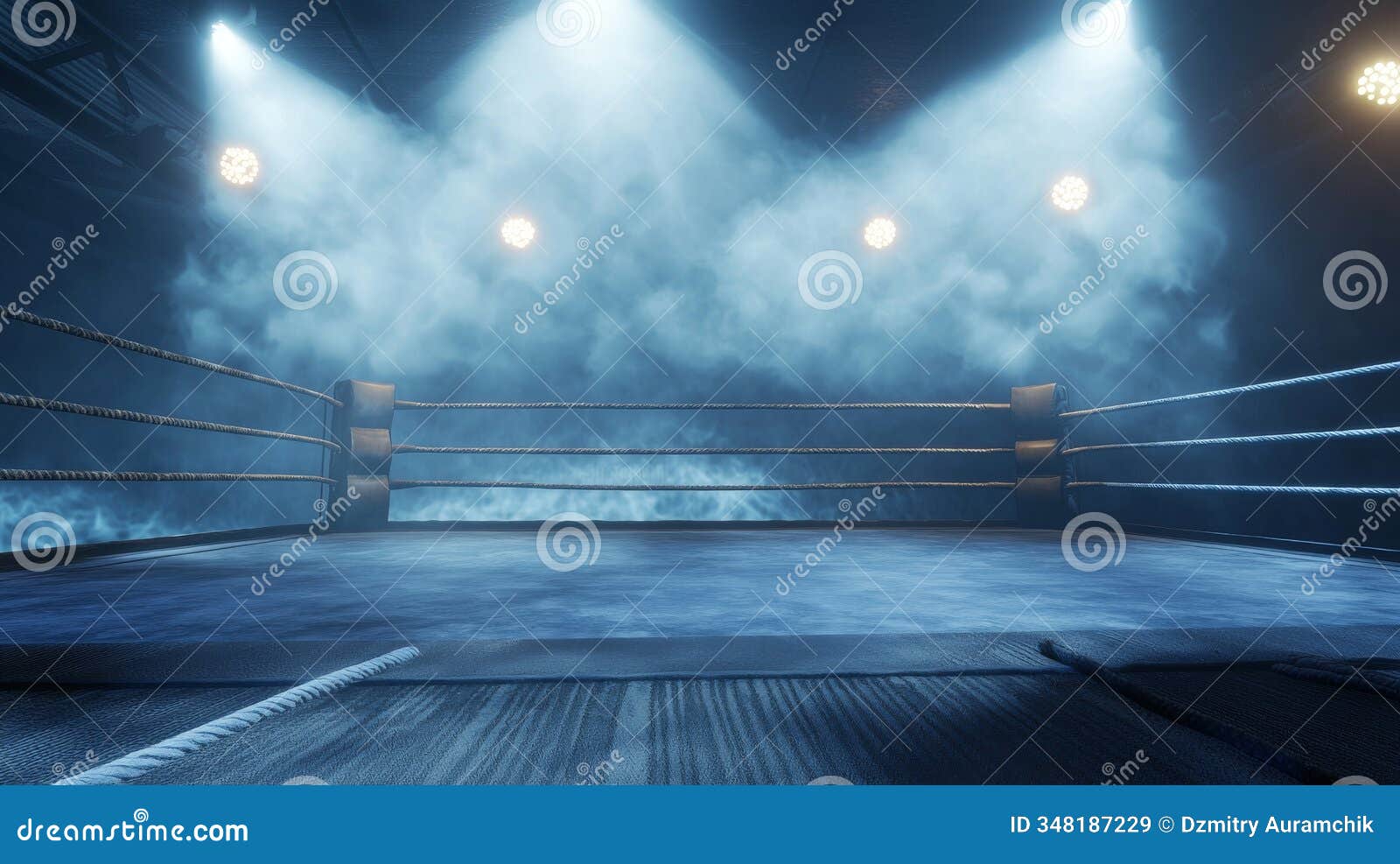 A Professional Boxing Ring Under Dramatic Lighting and Smoke, Suitable ...