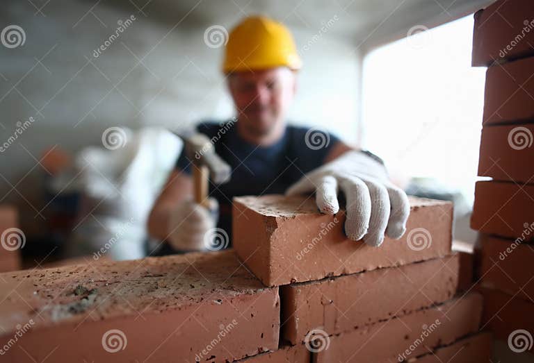 Professional Bricklayer Working on Construction Stock Image - Image of ...