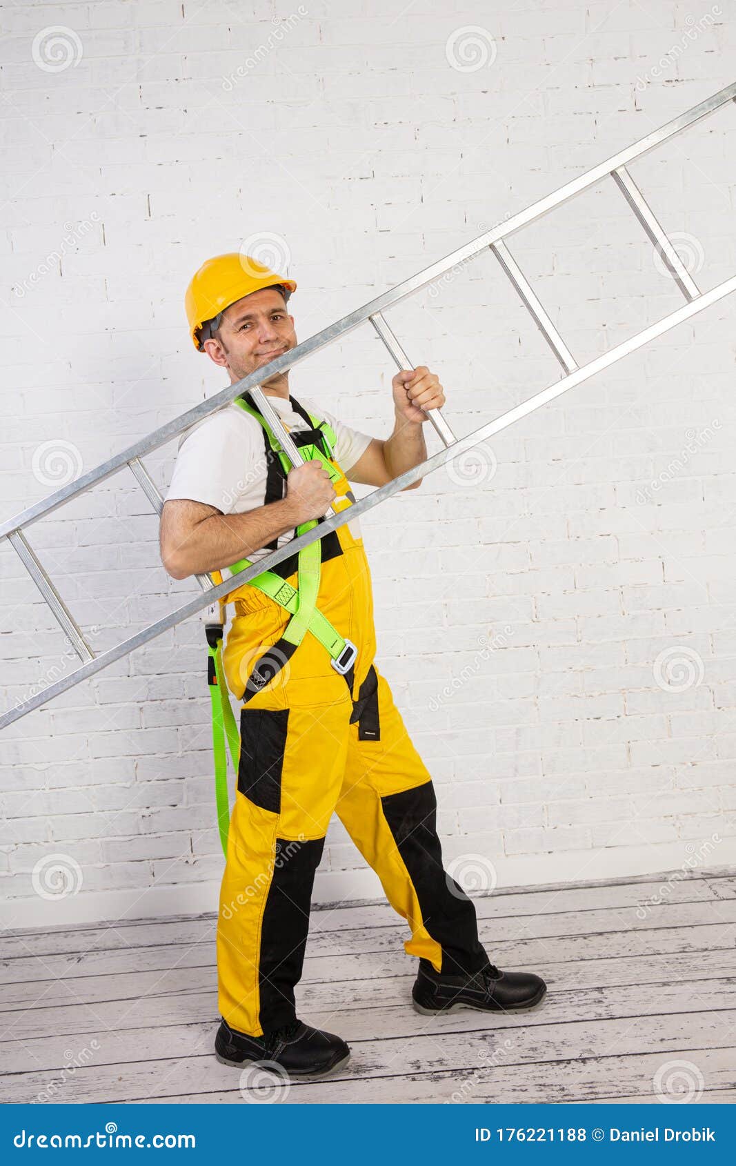 A Professional Builder with a Ladder, Compact and Ready To Work at Any ...