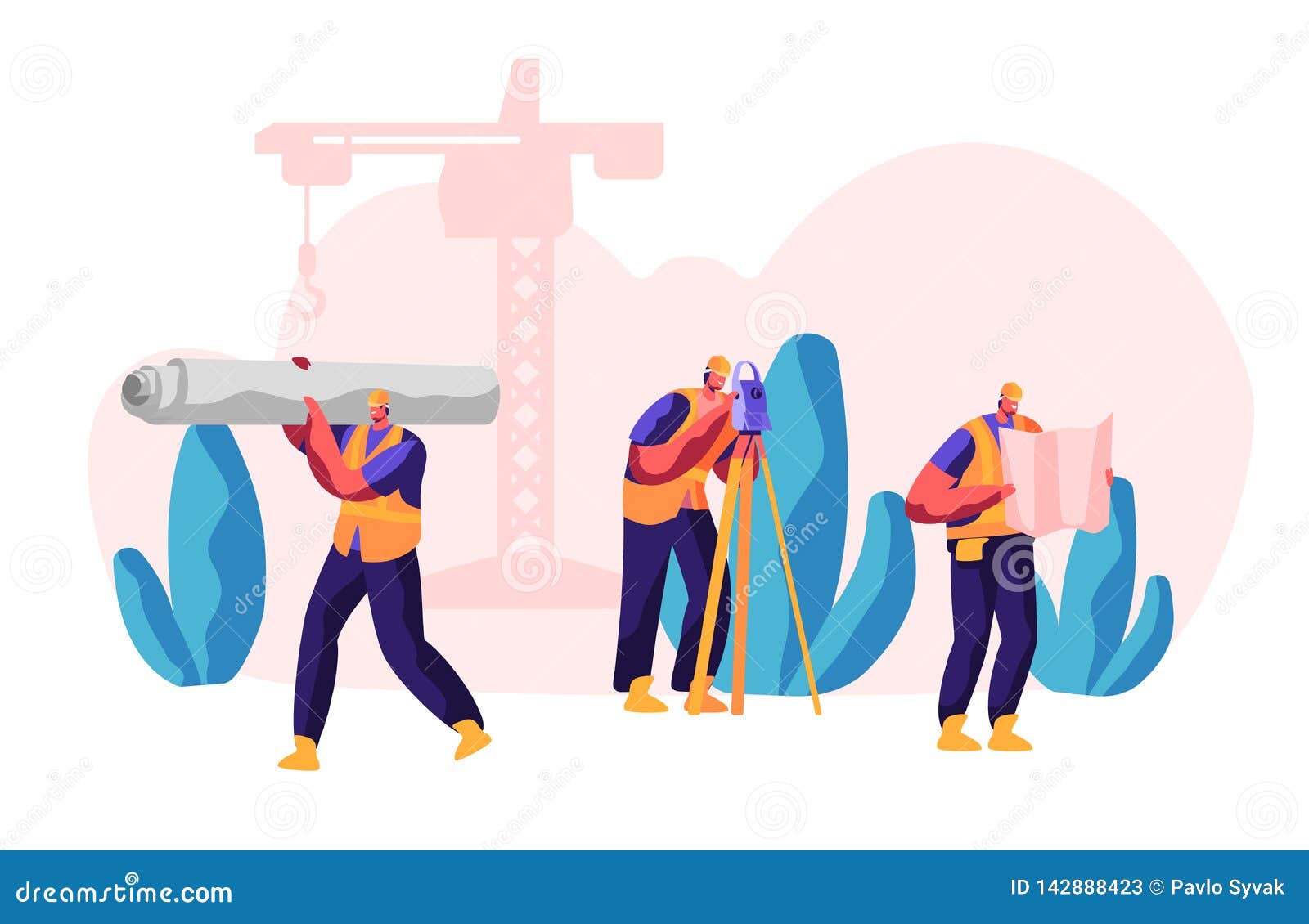 Professional Builder in Process Construction. Workman Carry Material ...