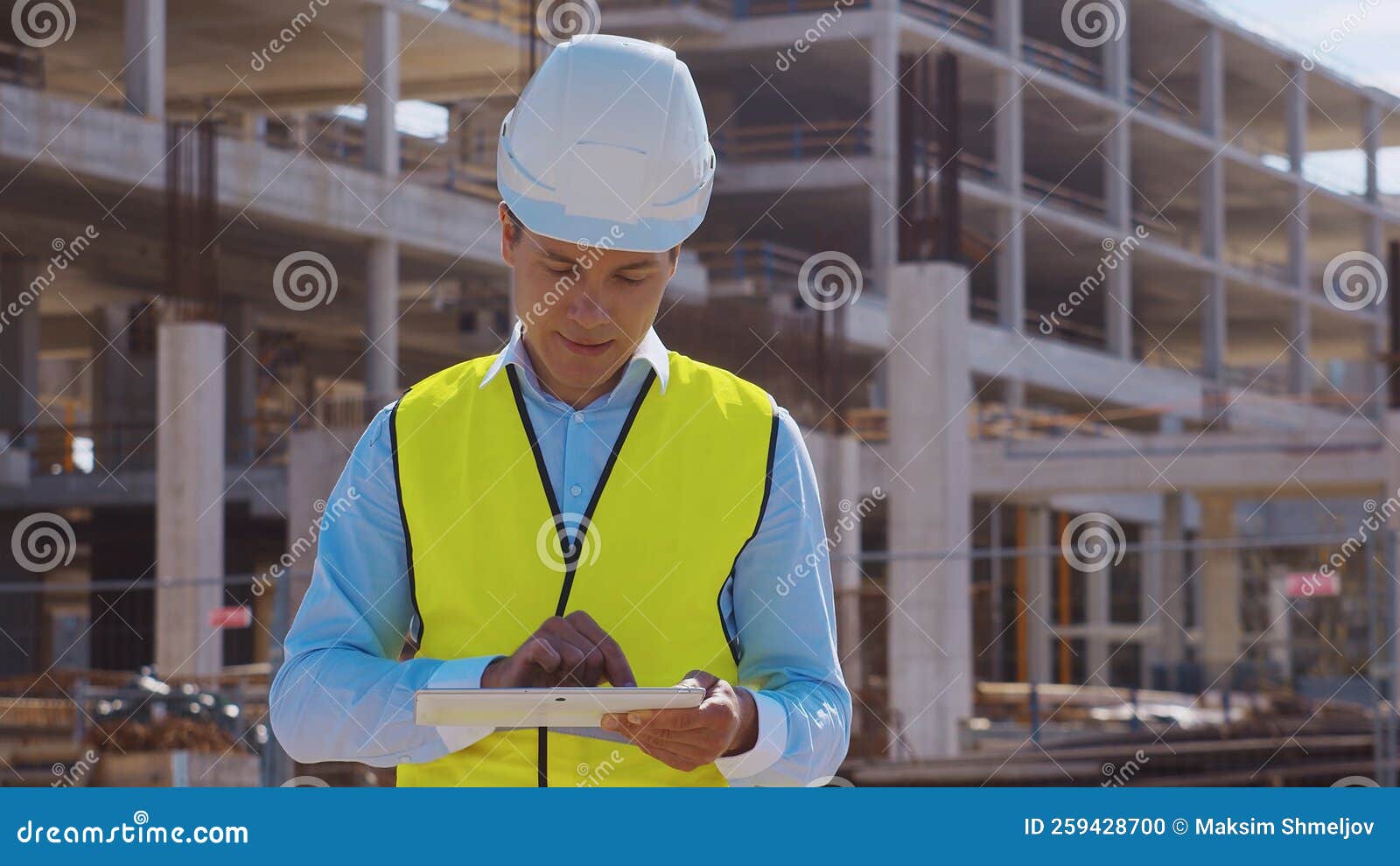 Professional Builder Standing in Front of Construction Site. Foreman in ...