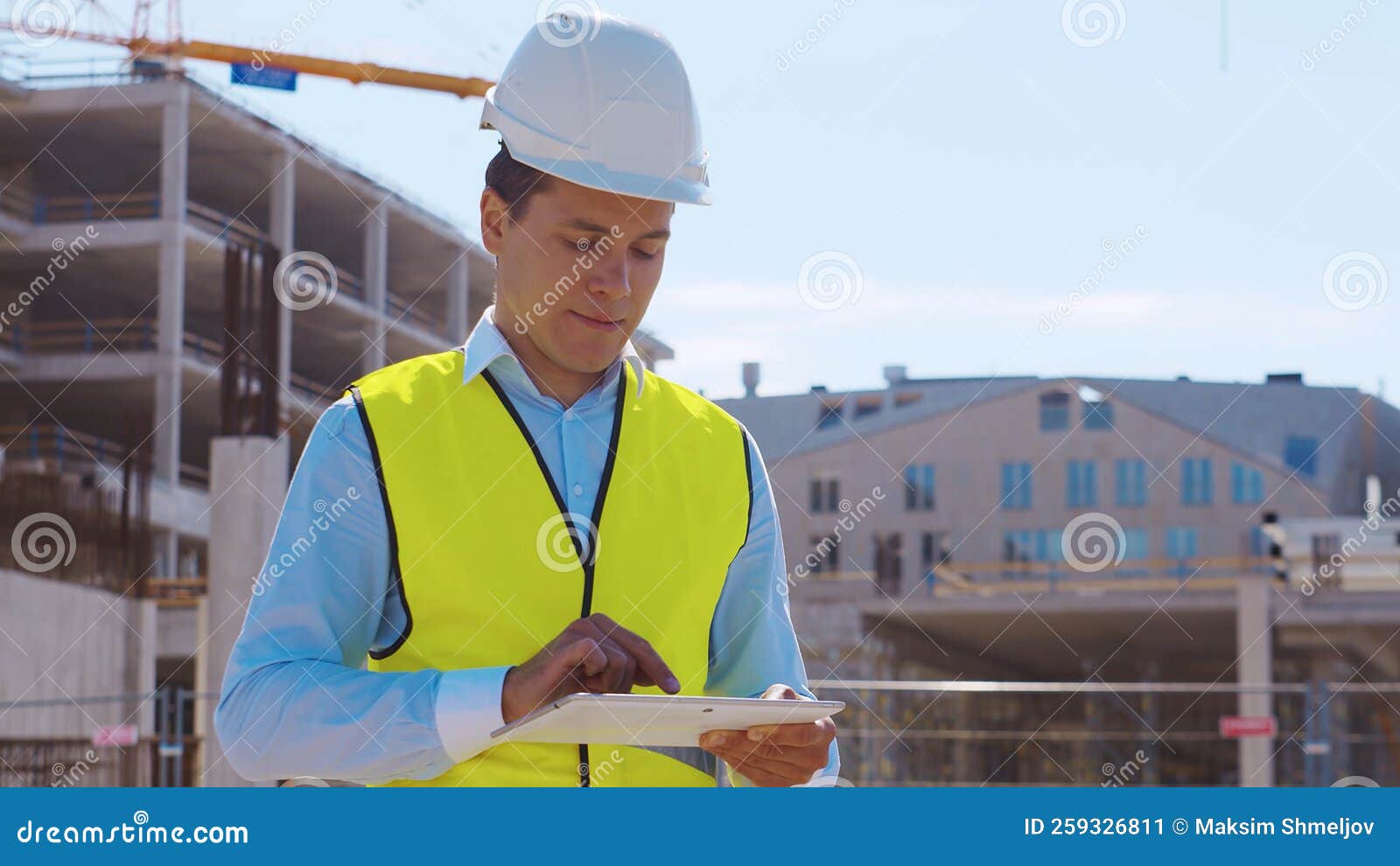 Professional Builder Standing in Front of Construction Site. Foreman in ...