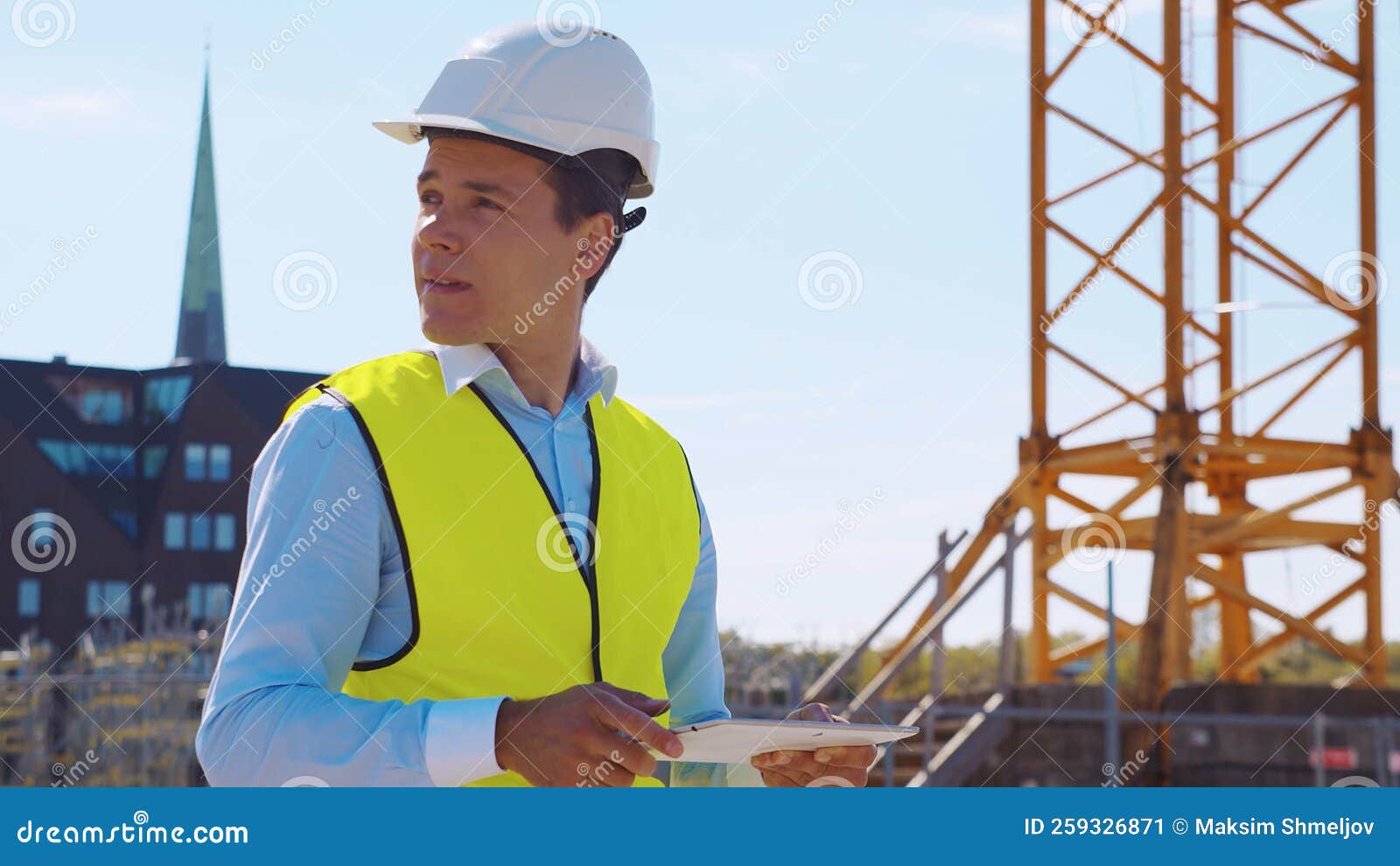 Professional Builder Standing in Front of Construction Site. Foreman in ...